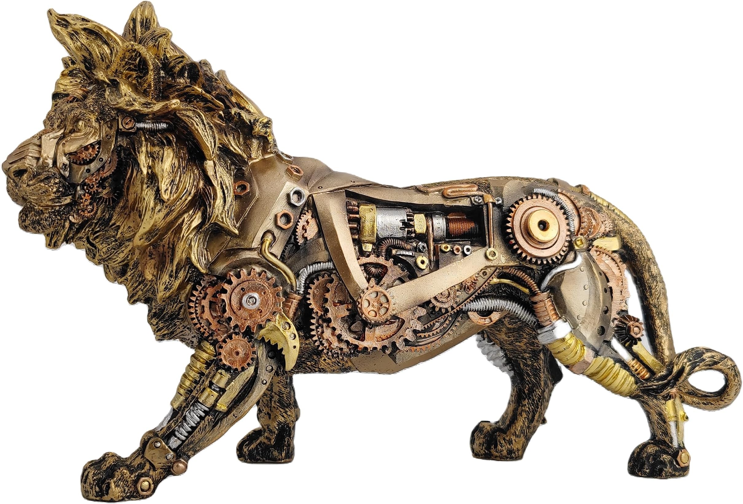 Amazon.com: GENUINQ Steampunk Lion Statue Walking Lion Hand Painted ...