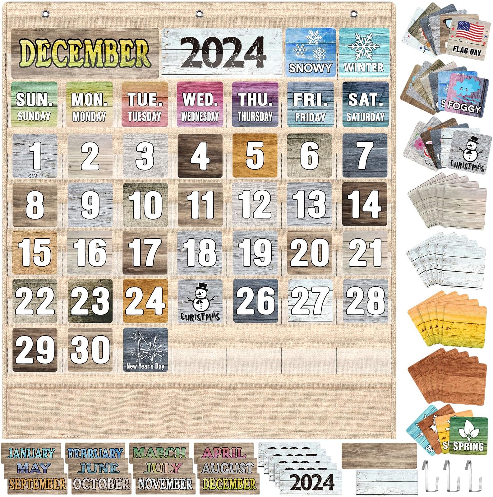 Amazon.com: Pasimy Classroom Calendar Pocket Chart Retro Groovy ...