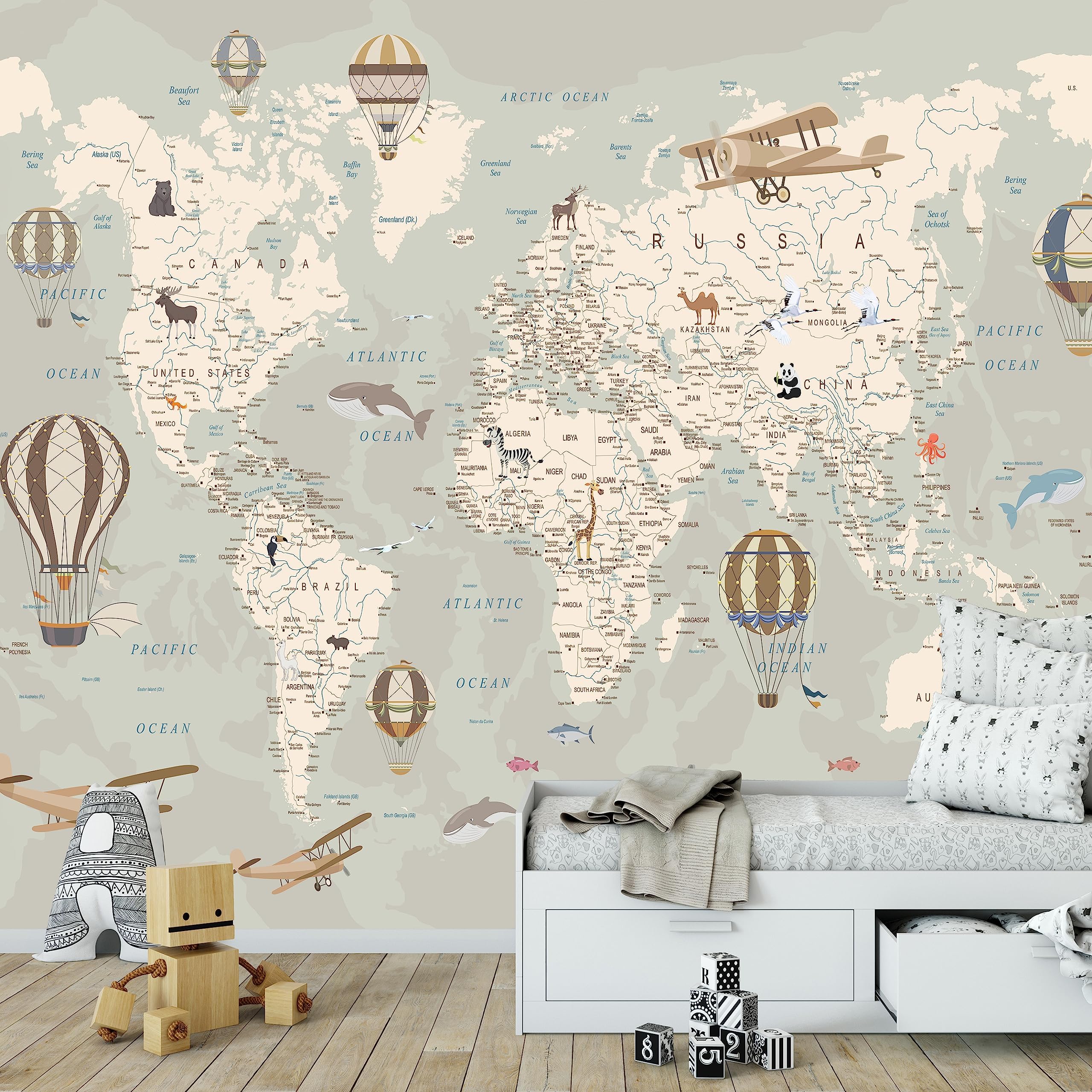 Amazon.com: The Colors Crafter Animal World Map Wall Decal - Map Decal ...