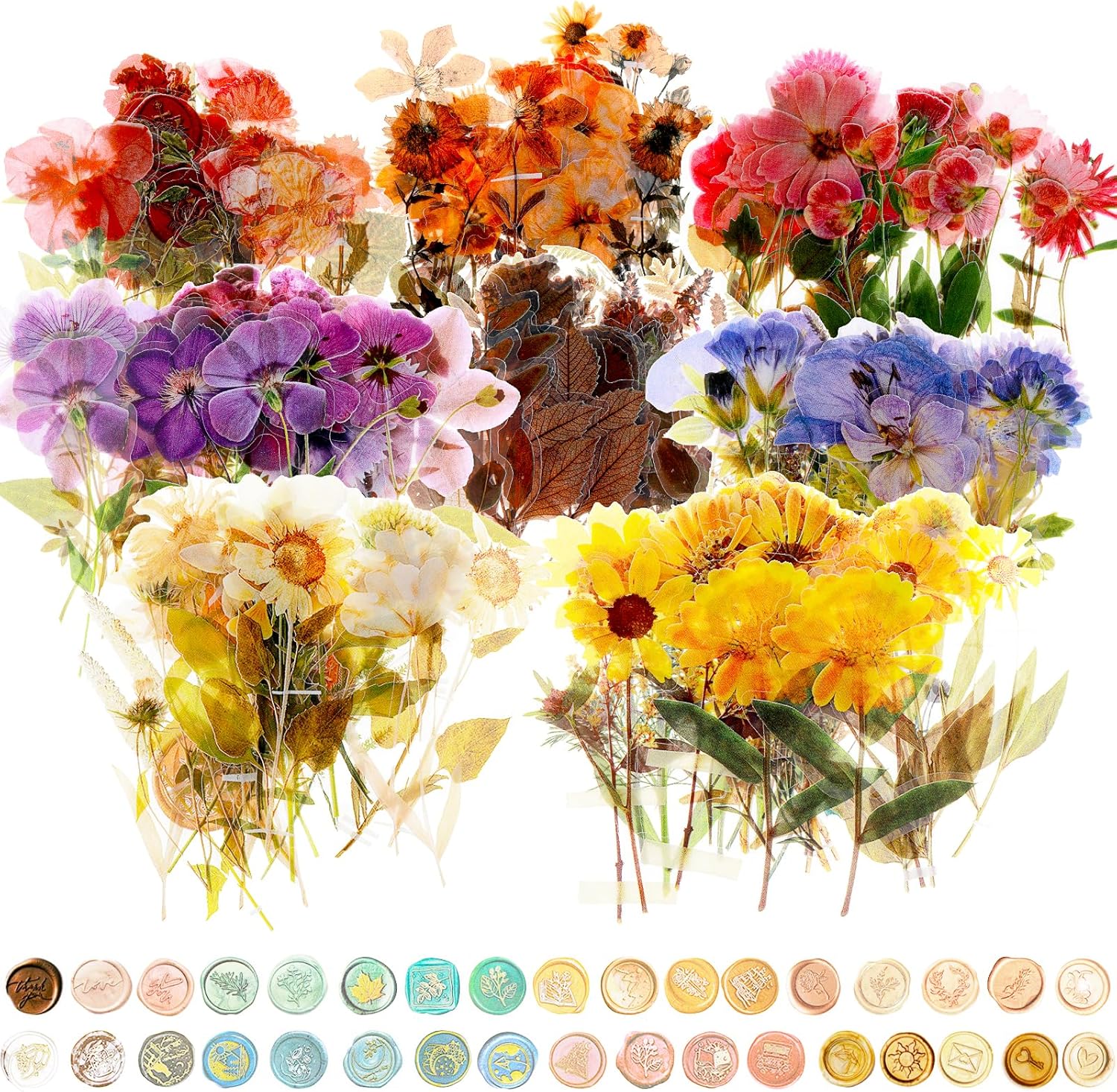 Amazon.com: Amaxiu Pressed Flower Stickers, 320 Pcs Waterproof Floral ...