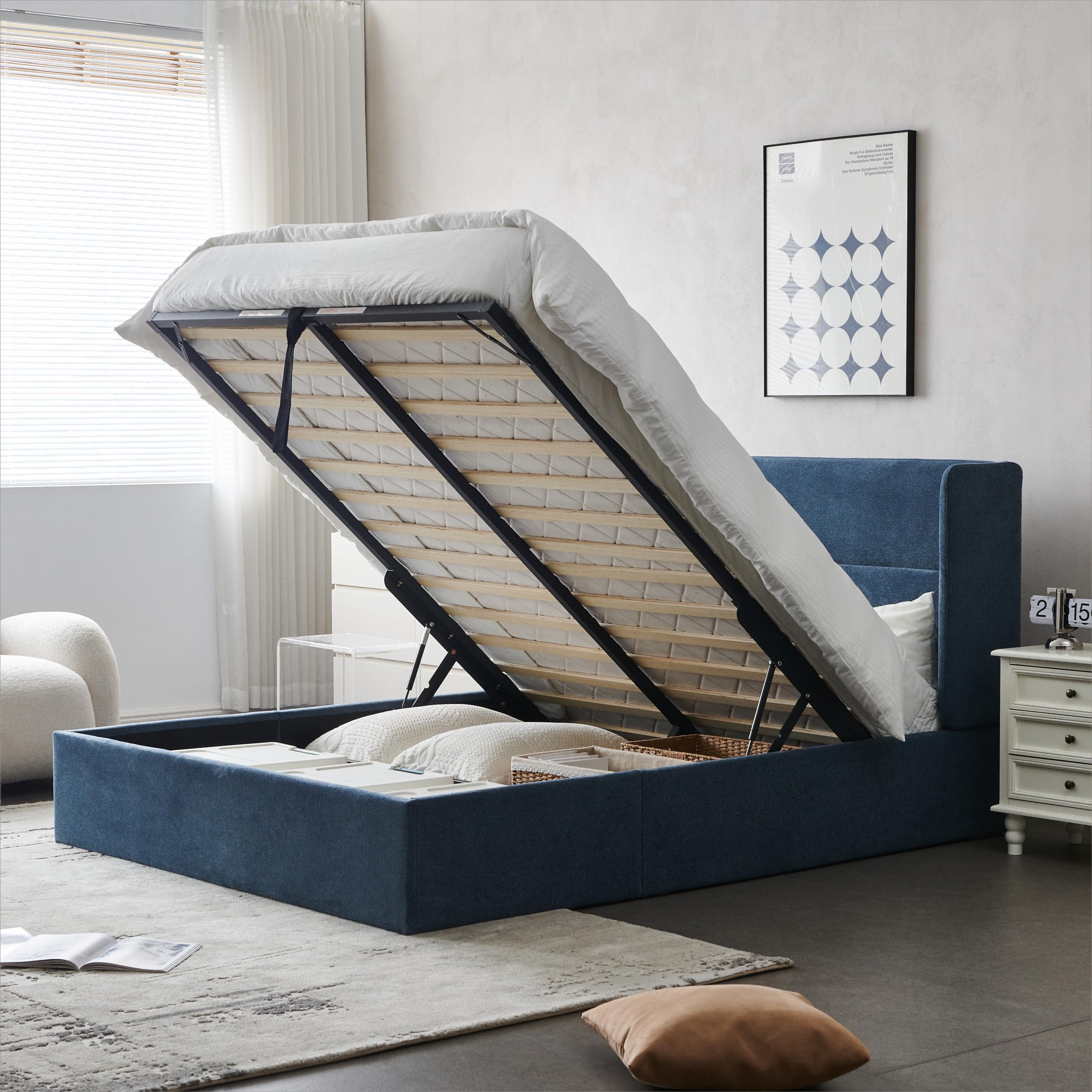 YUHUASHI Full Size Hydraulic Lift Bed Frame, Huge Storage Space ...