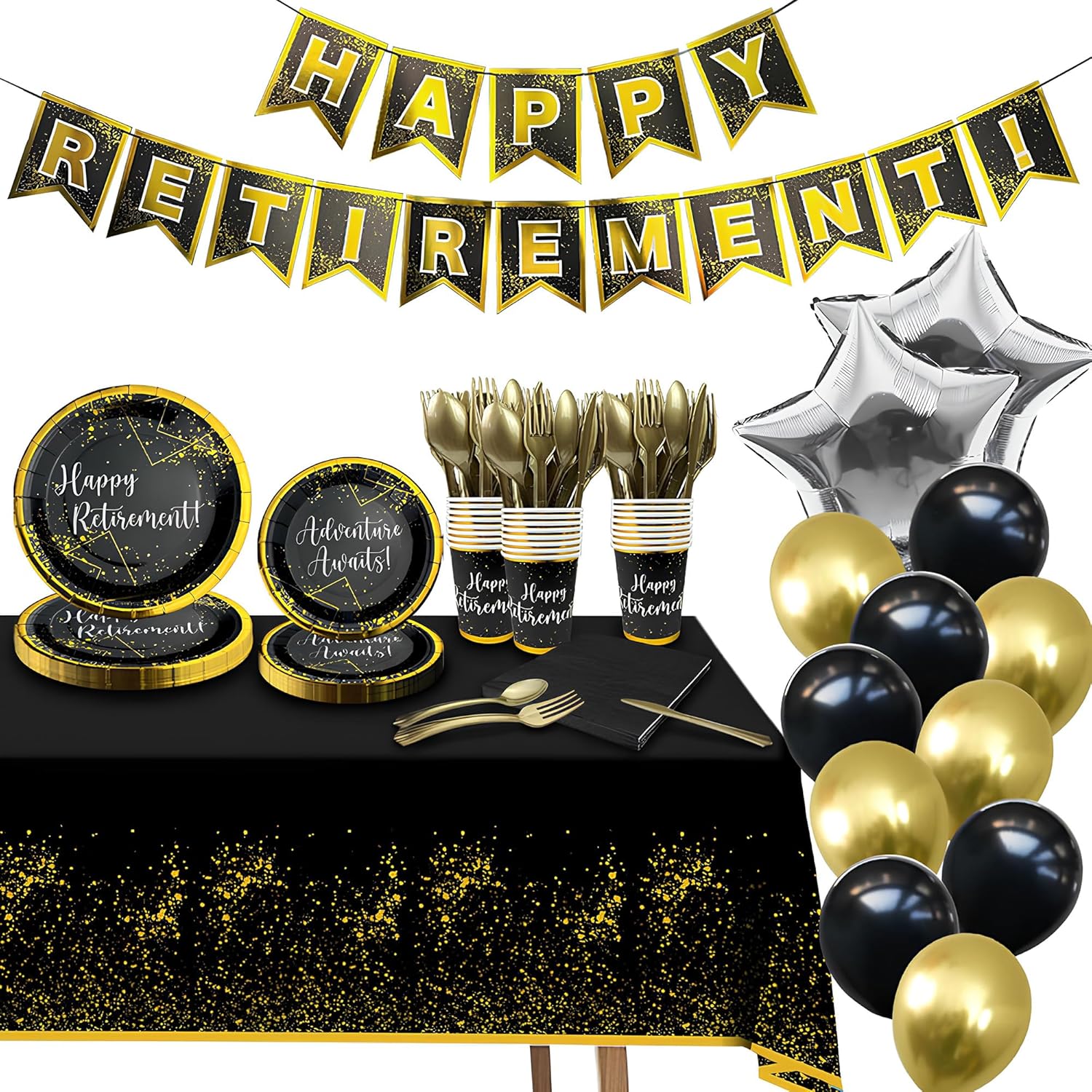Amazon.com: Retirement Party Decorations (182 Pieces), Black & Gold ...