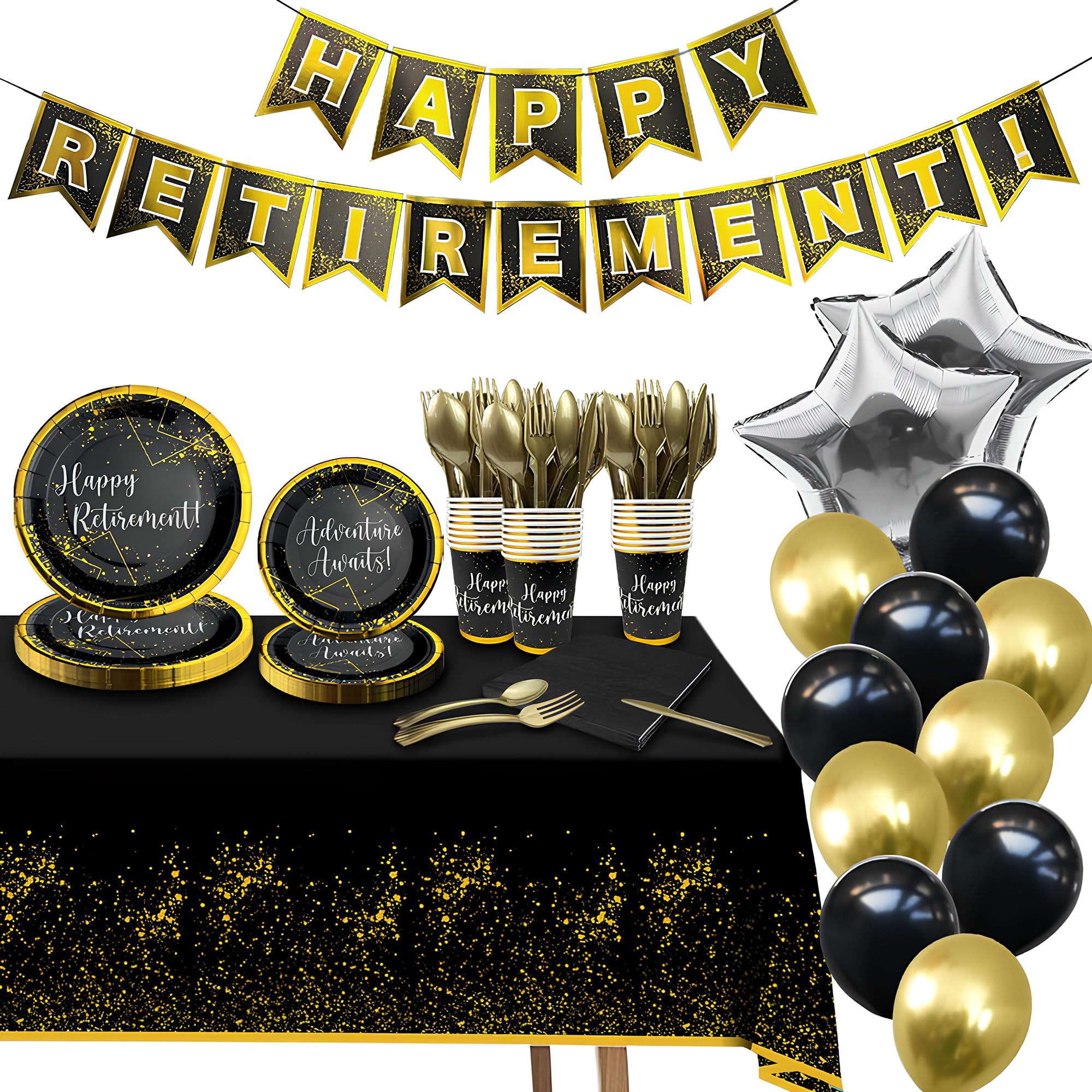 Amazon.com: Retirement Party Decorations (182 Pieces), Black & Gold ...