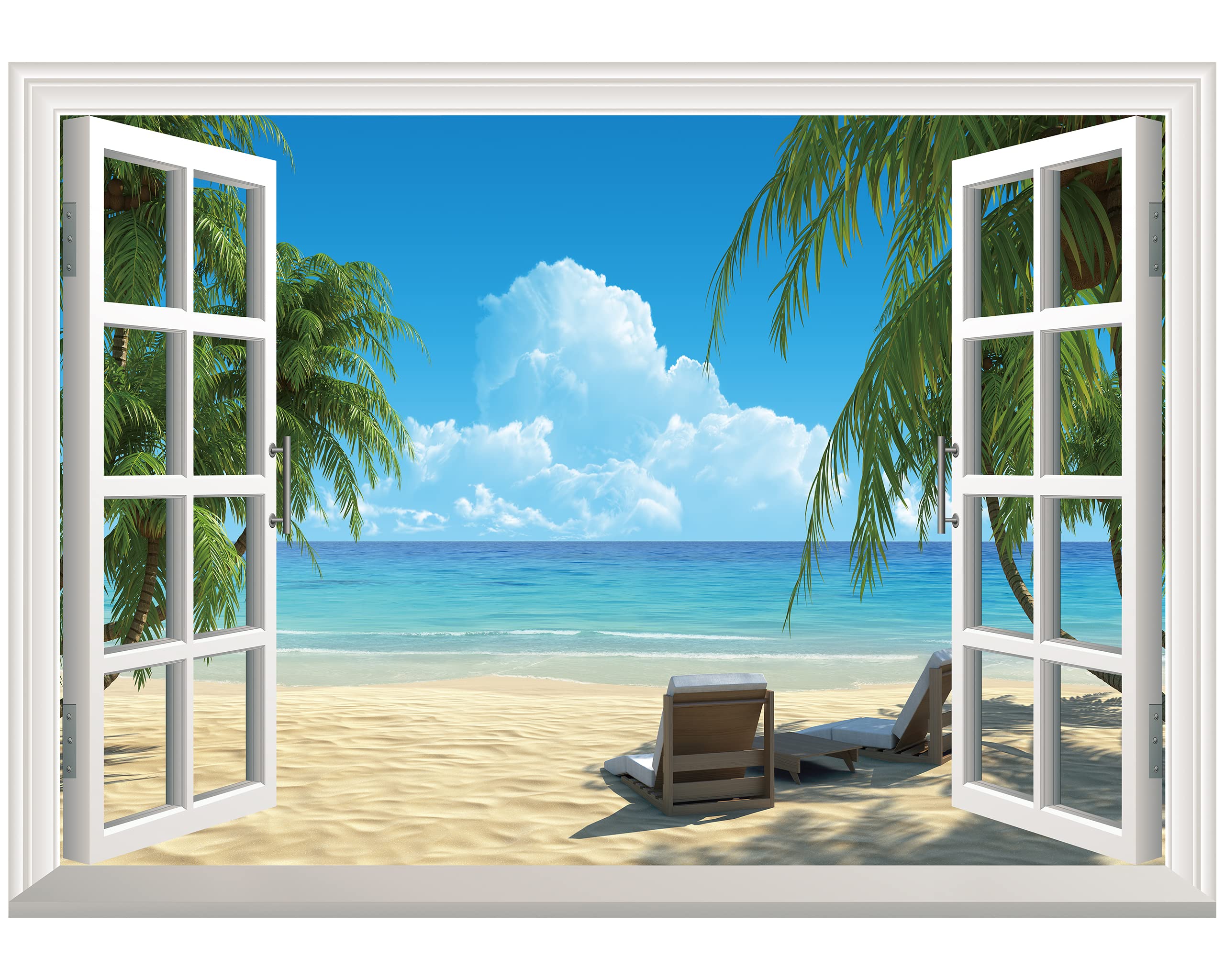 Flfk Fake Window Wall Sticker Summer Beach Faux Window Wall | Desertcart GB