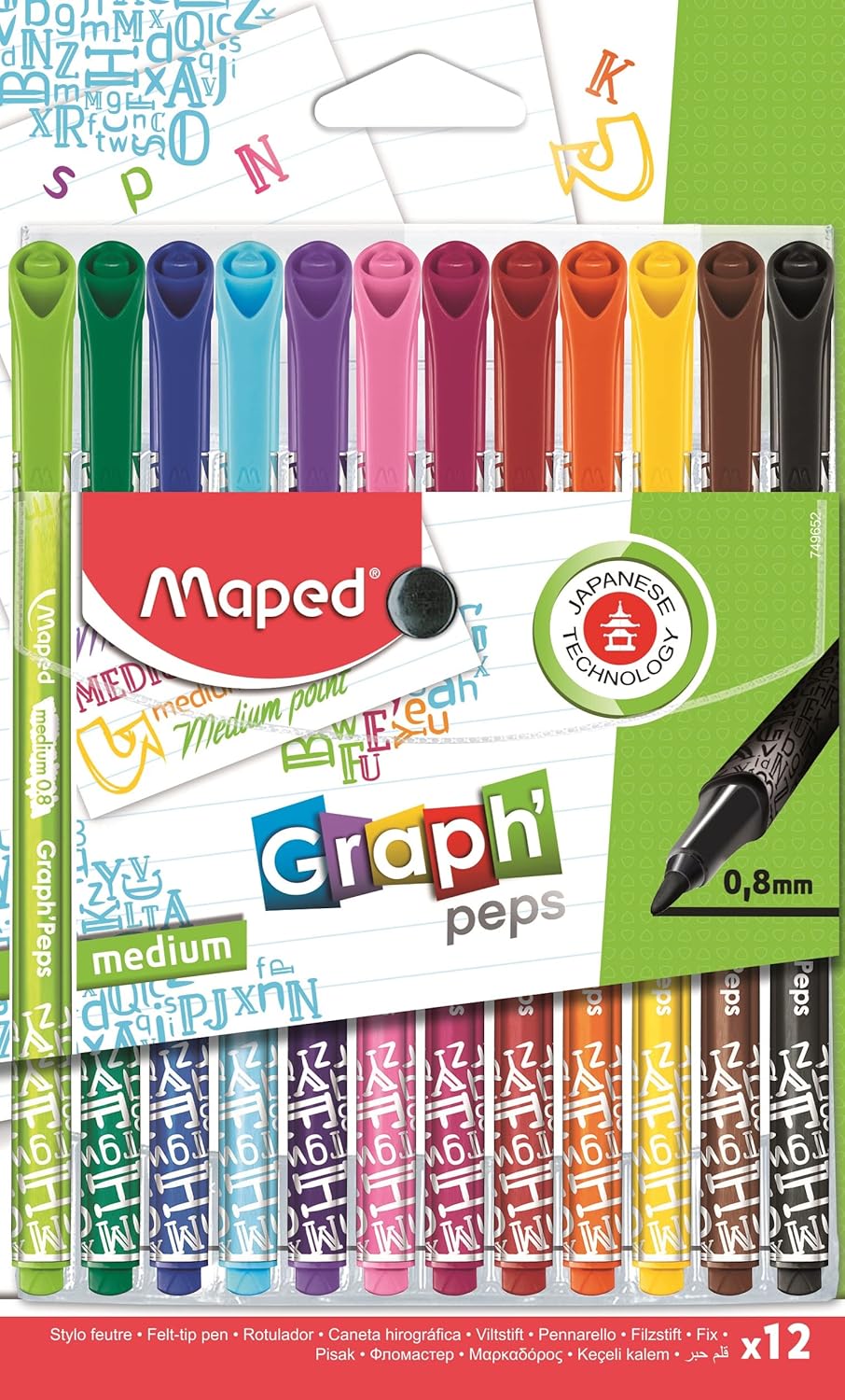Maped Graph'Peps Medium Felt Tipped Pens, 0.8mm, Assorted Colours, Pack ...