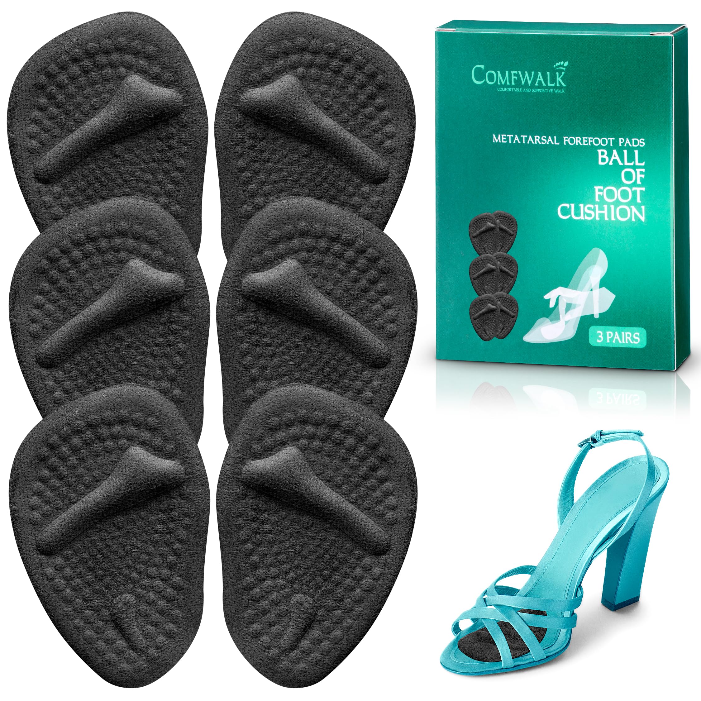 Amazon.com: COMFWALK Metatarsal Pads 3 Pairs - Ball of Foot Cushion ...