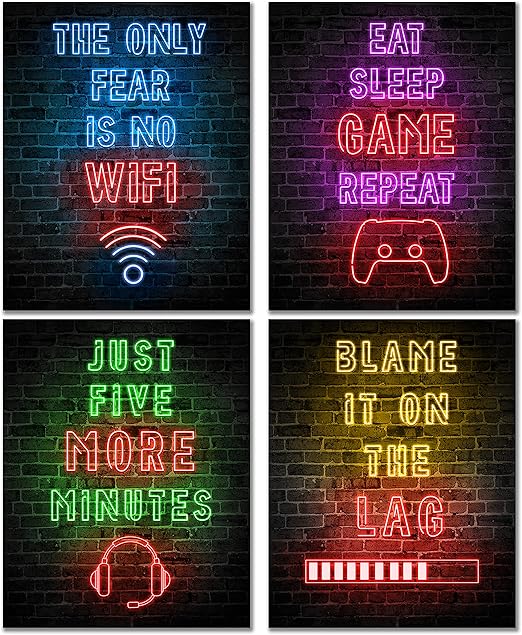 Printed Neon Gaming Posters for Boys Room Decor, Gaming Room Decor ...