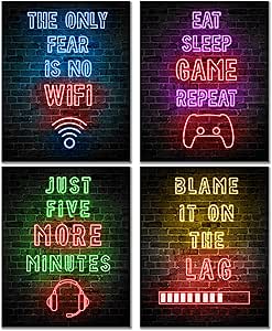 Printed Neon Gaming Posters for Boys Room Decor, Gaming Room Decor ...