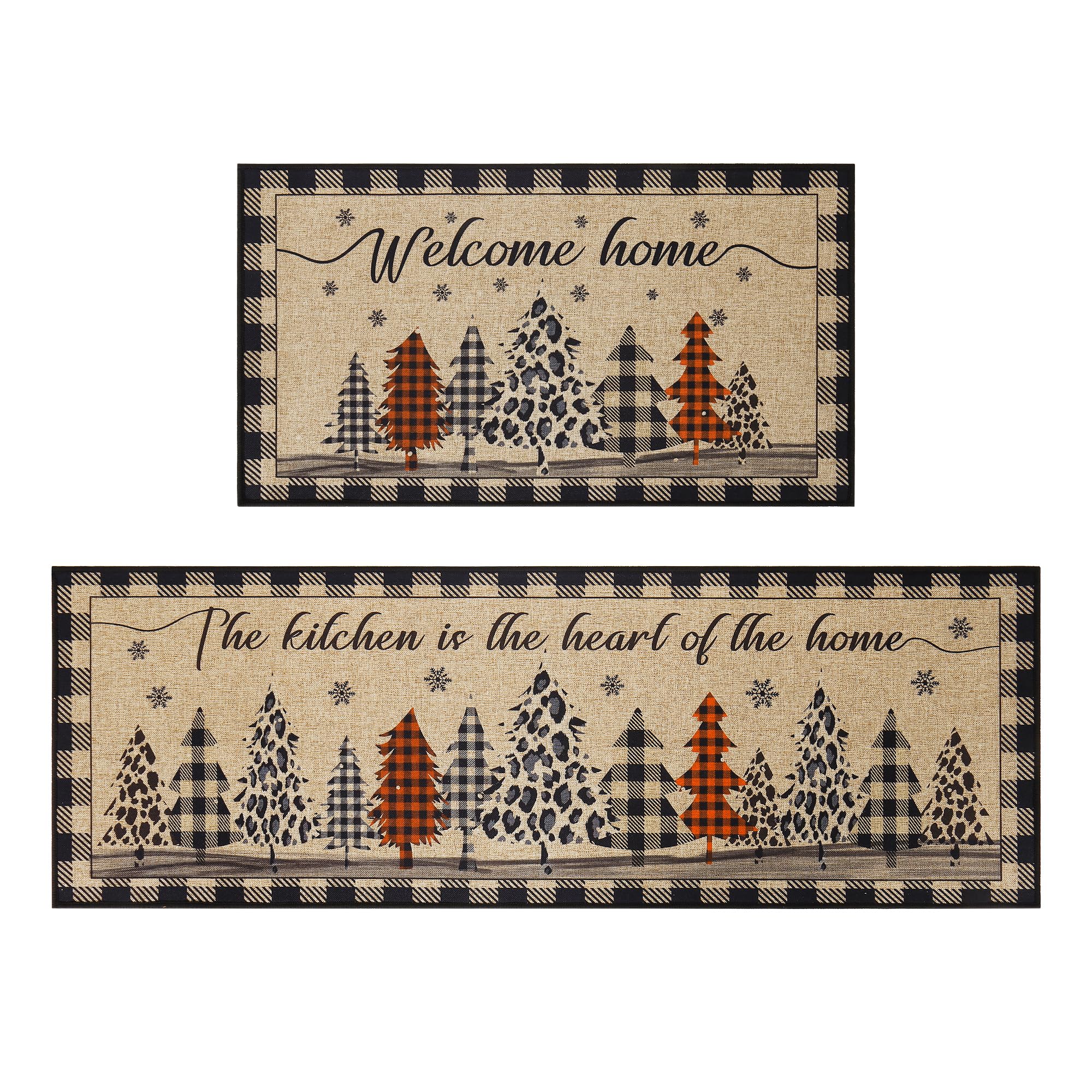 Christmas Kitchen Mats Buffalo Plaid Set of 2, Merry Christmas Rugs ...