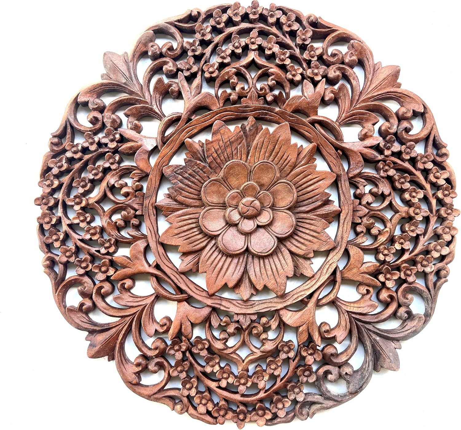 Amazon.com: Terre Hand-Carved Teak Wood Floral Circular Frame – 24 inch ...