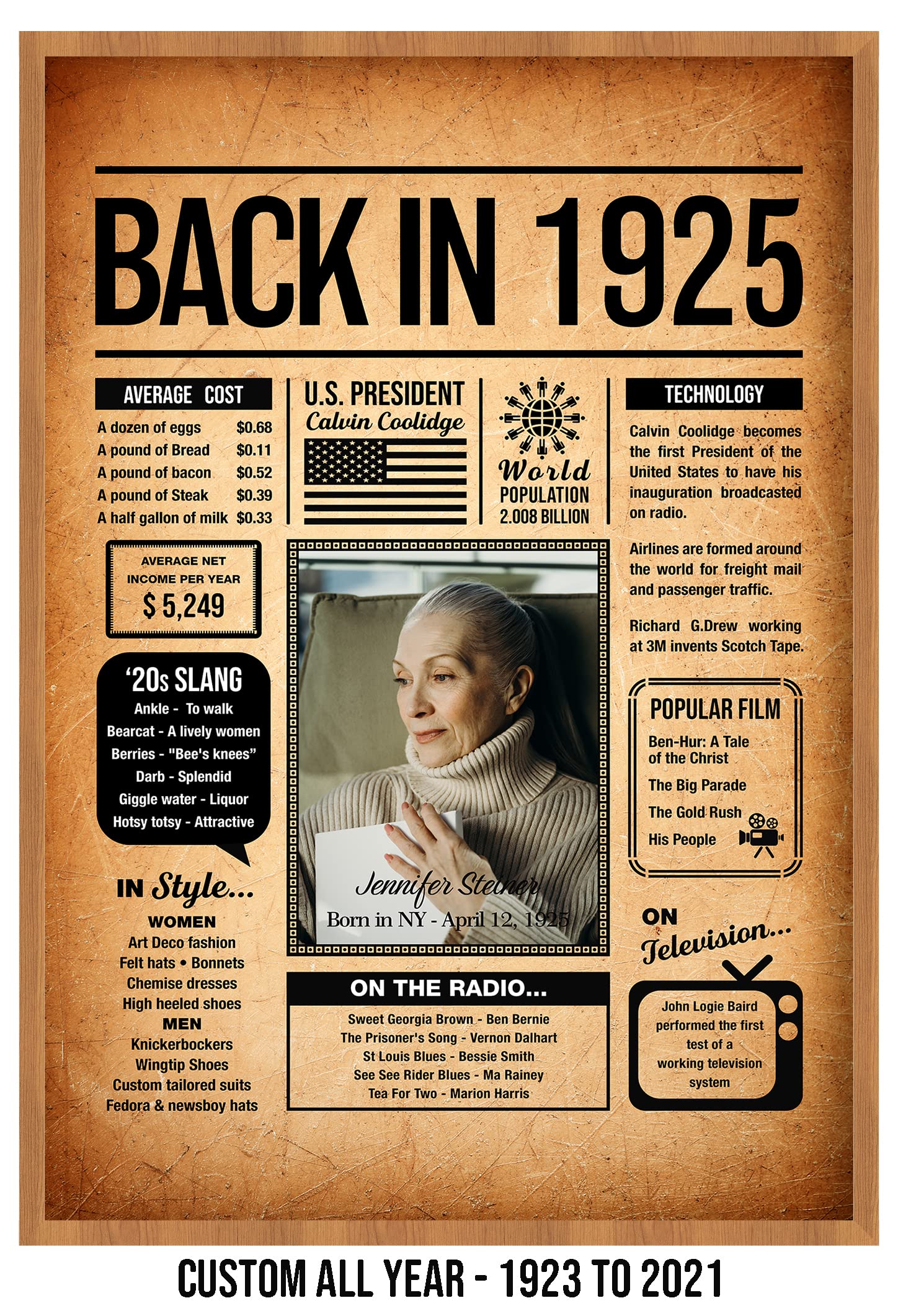 Amazon.com: Back in 1925 Poster Sign, Personalized Birthday Gifts Idea ...