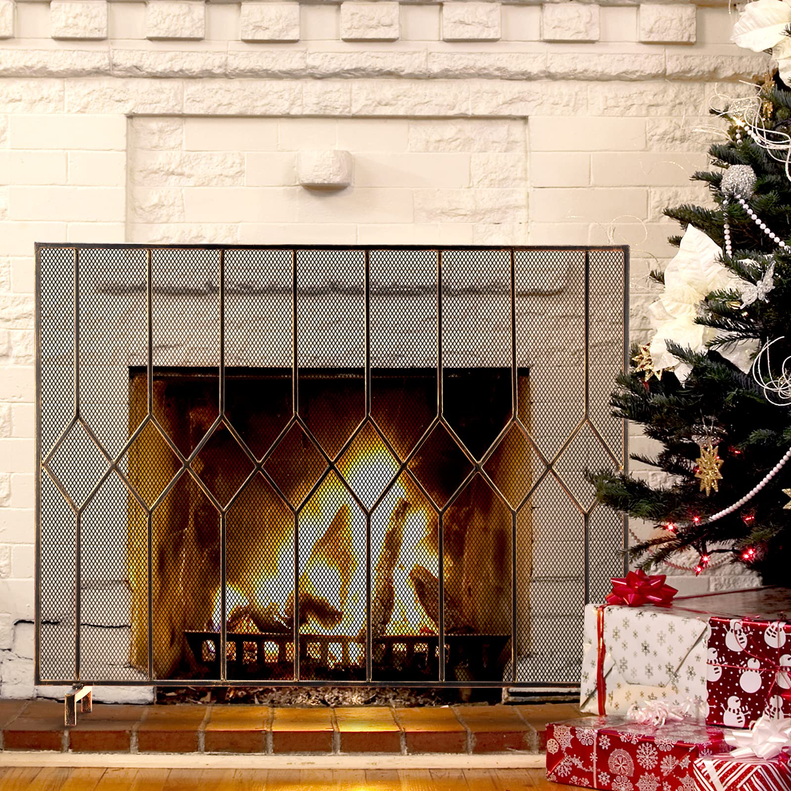 Amagabeli Fireplace Screens for Wood Burning Fireplace Single Panel ...
