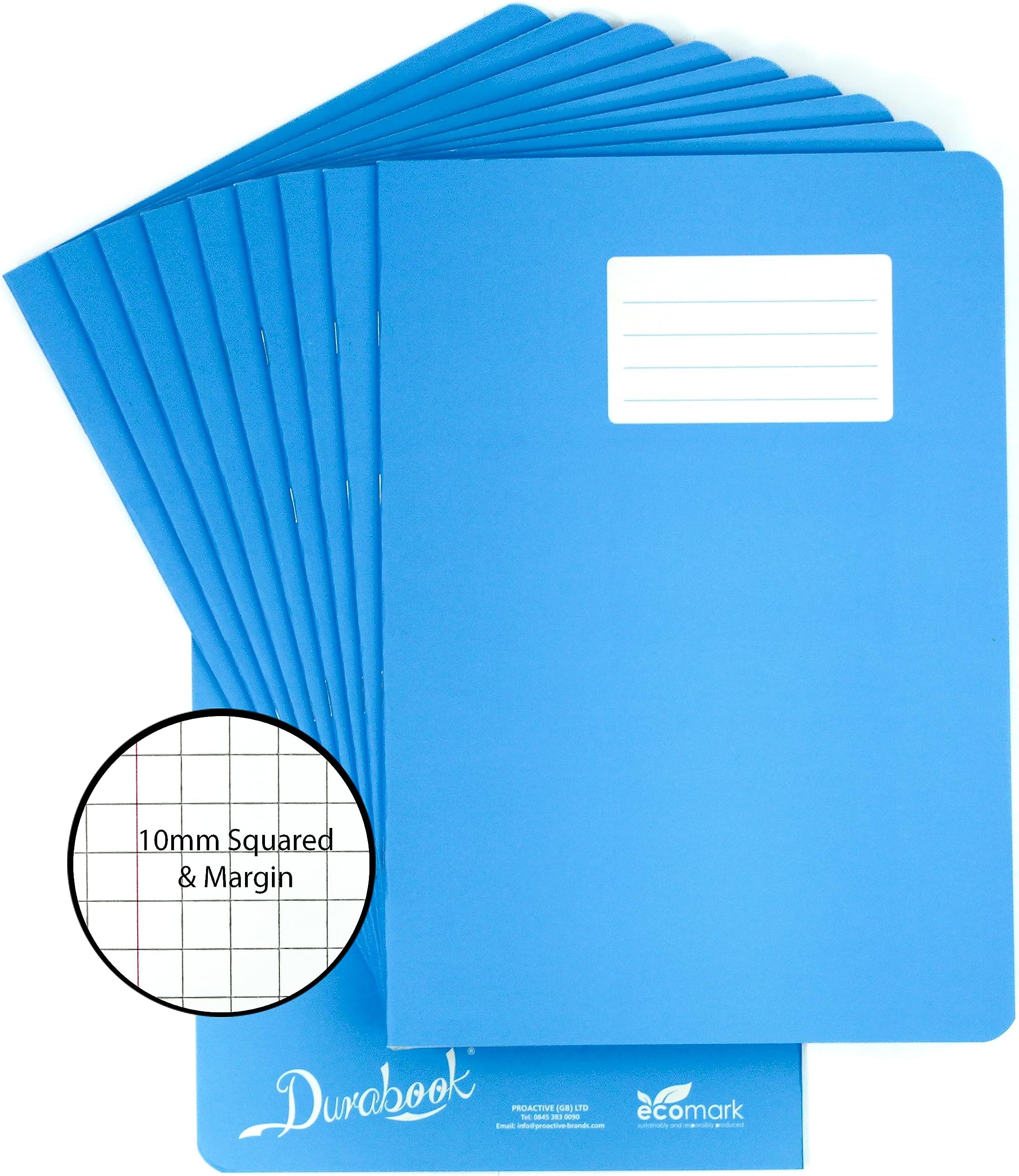 Durabook A4 10mm Squared & Margin Light Blue Exercise Books, Pack of 10 ...