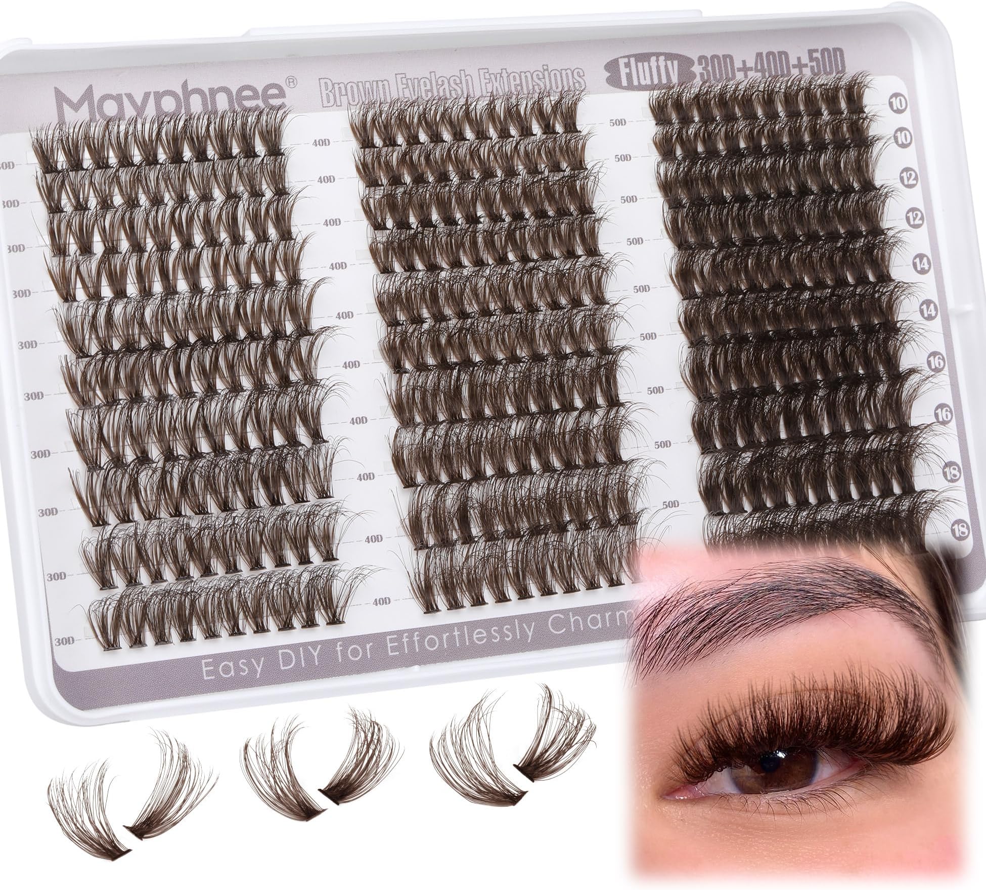 Amazon.com: Brown Lash Clusters Fluffy Dark Brown Lash Individuals 300 ...