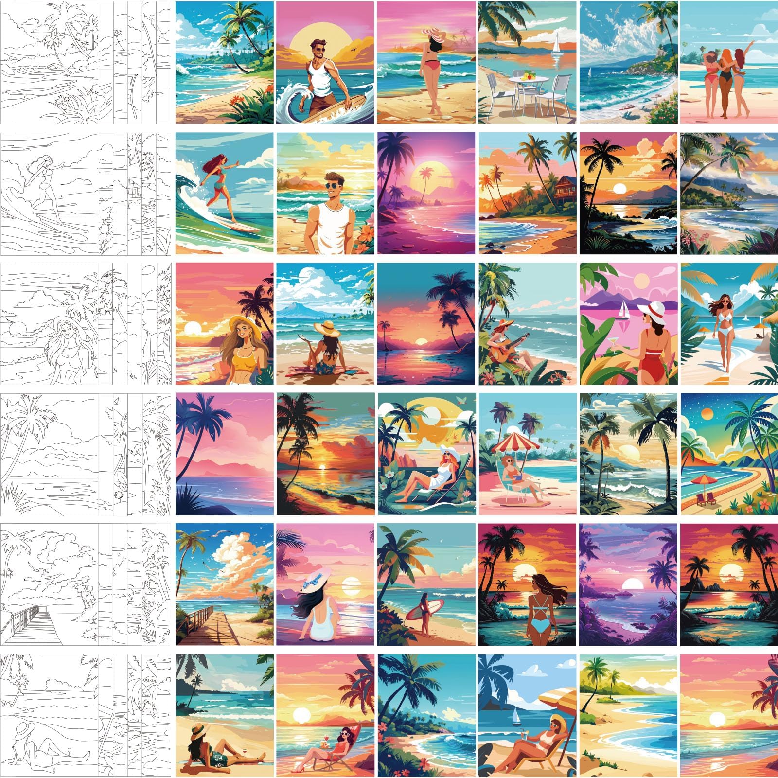Amazon.com: Thenshop 48 Pcs Pre Drawn Canvas for Painting 5 x 7 Inch ...
