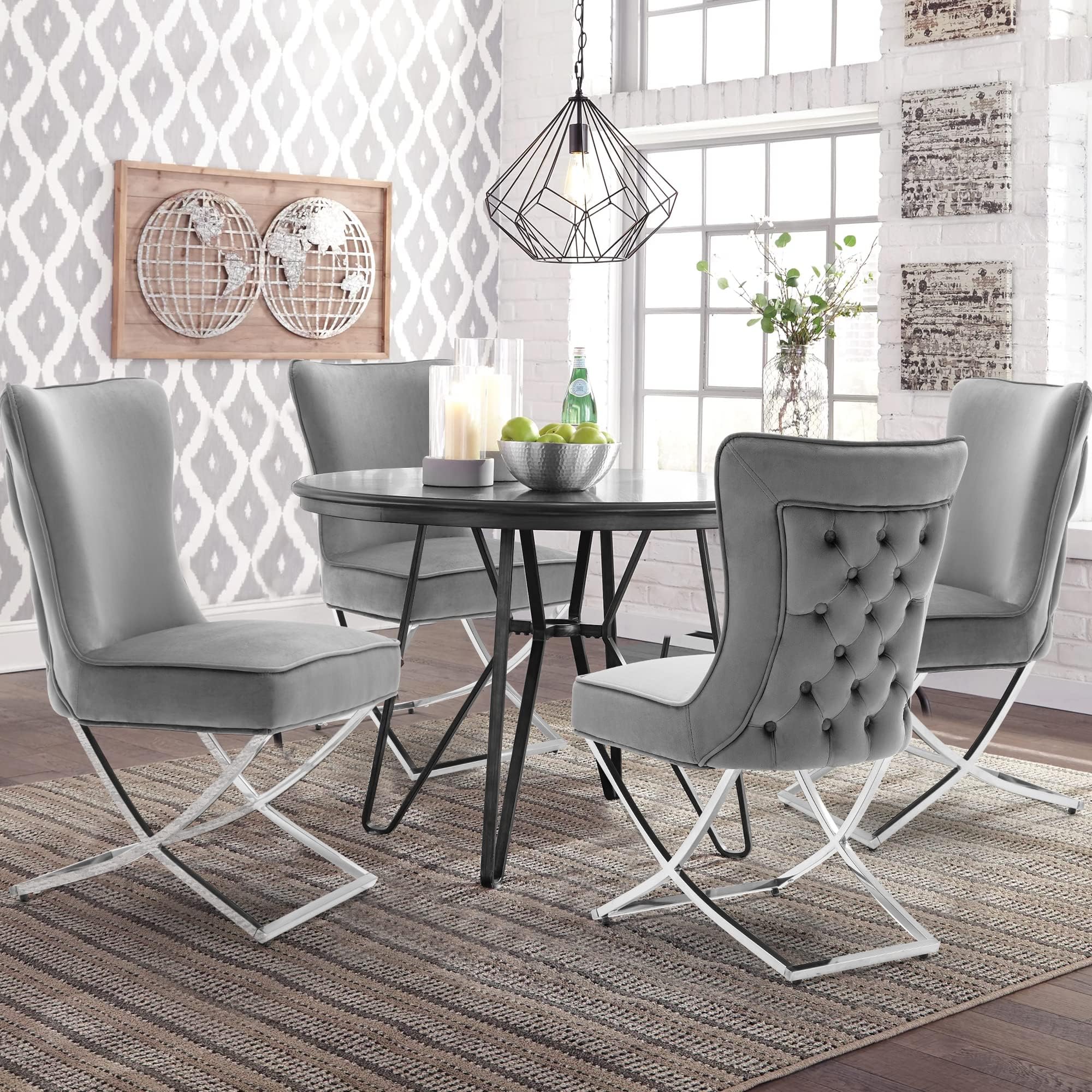 Amazon.com - UDAX Velvet Dining Chairs Set of 2, Upholstered Tufted ...