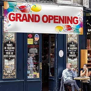 Amazon.com: Grand Opening Banner with Colorful Balloons and Streamers ...