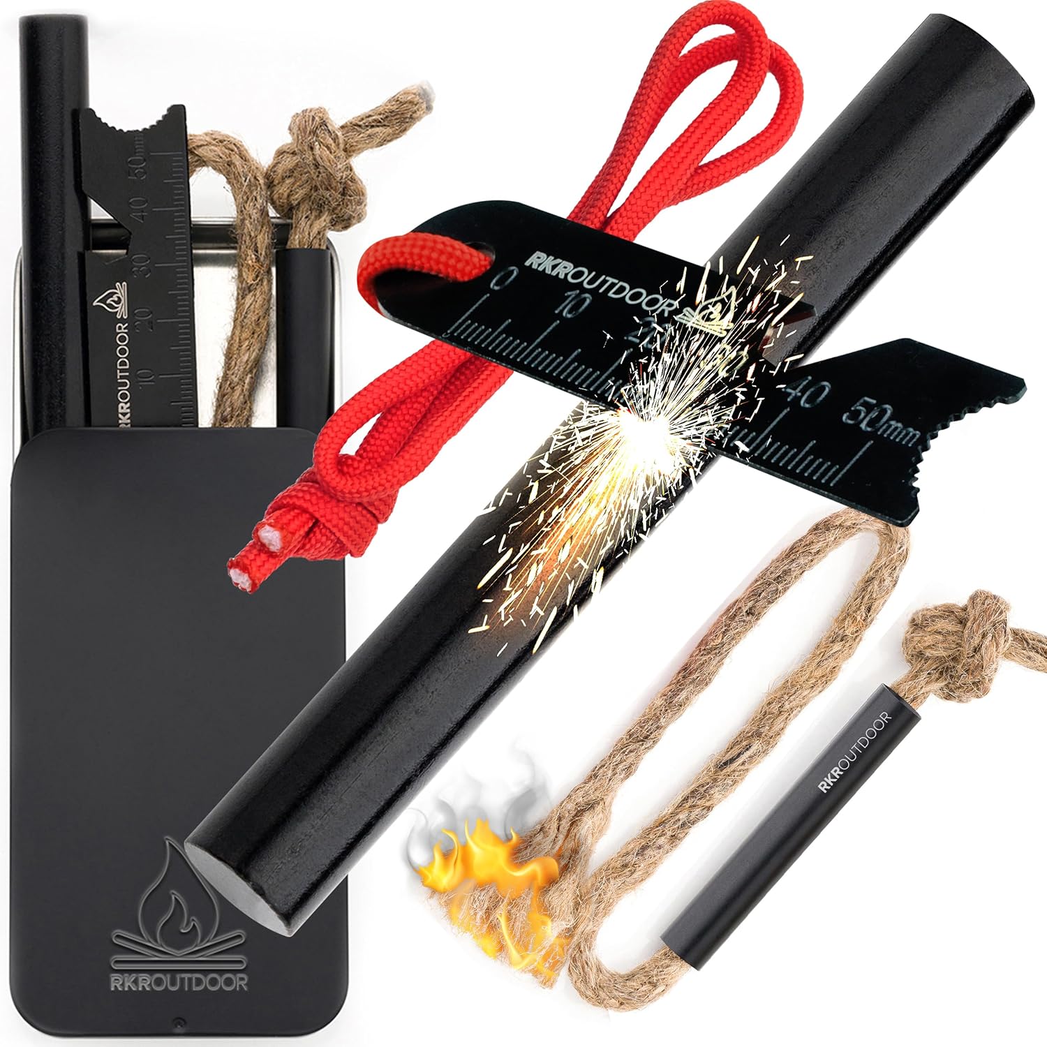 Amazon.com: Ferro Rod Flint Fire Starter Kit + Tinder Wick Bellow with ...