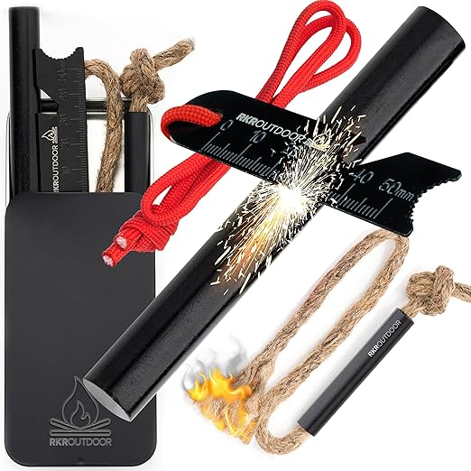 Ferro Rod Flint Fire Starter Kit + Tinder Wick Bellow with Sliding Box ...