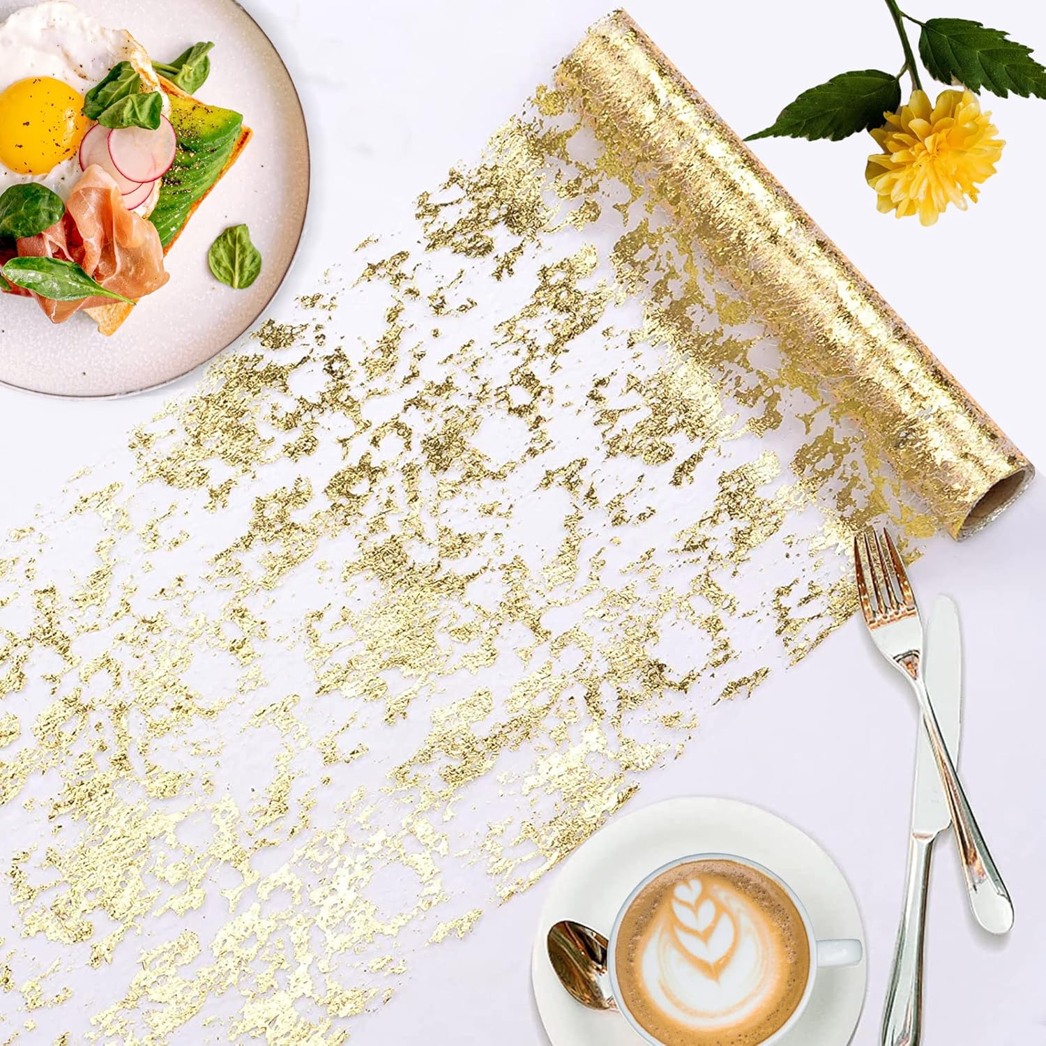 Vagasi Table Runner 29cm x 10m Gold Metallic Glitter Table Runner Roll ...