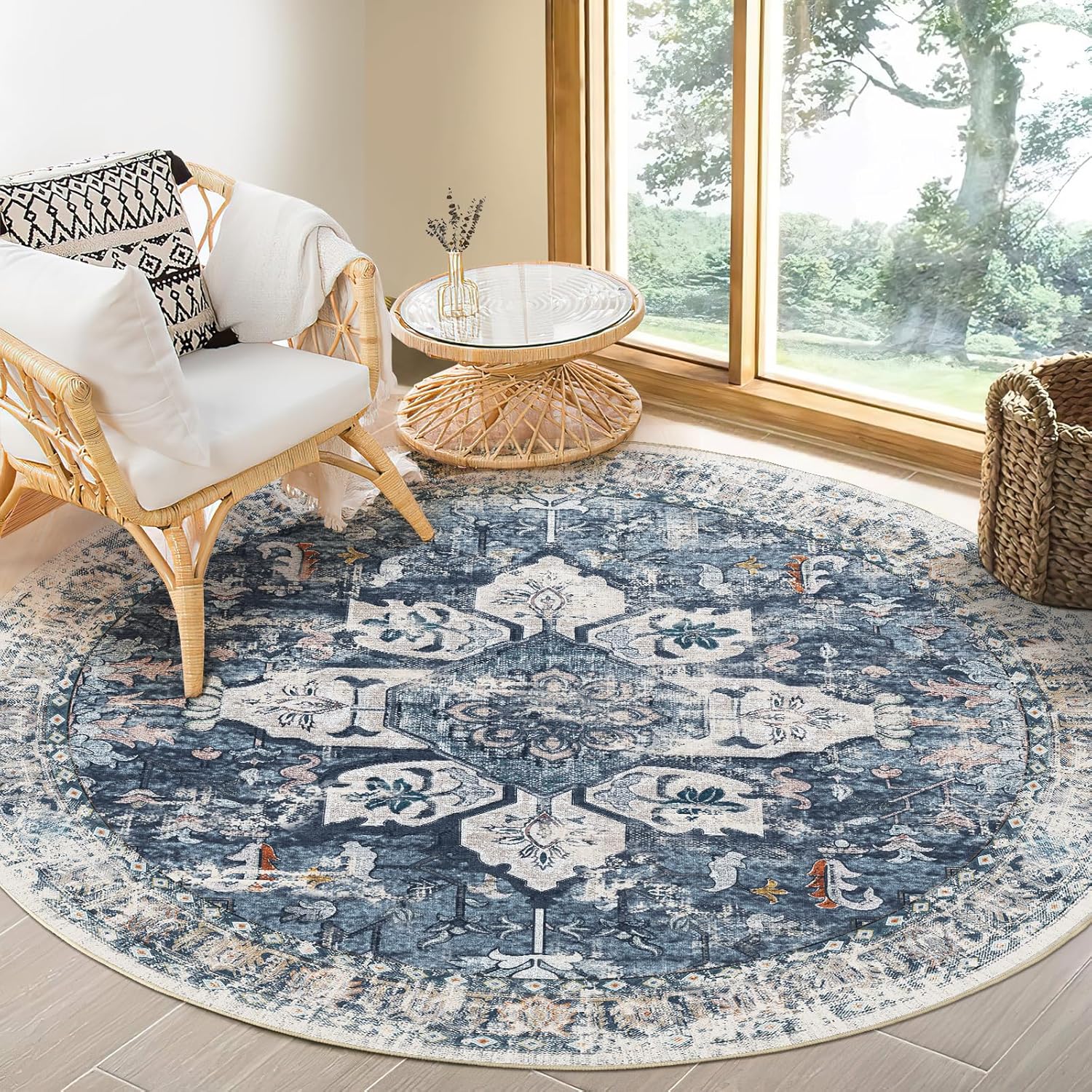 Amazon.com: BESTSWEETIE 6ft Round Rugs Washable Round Rug Non-Slip No ...