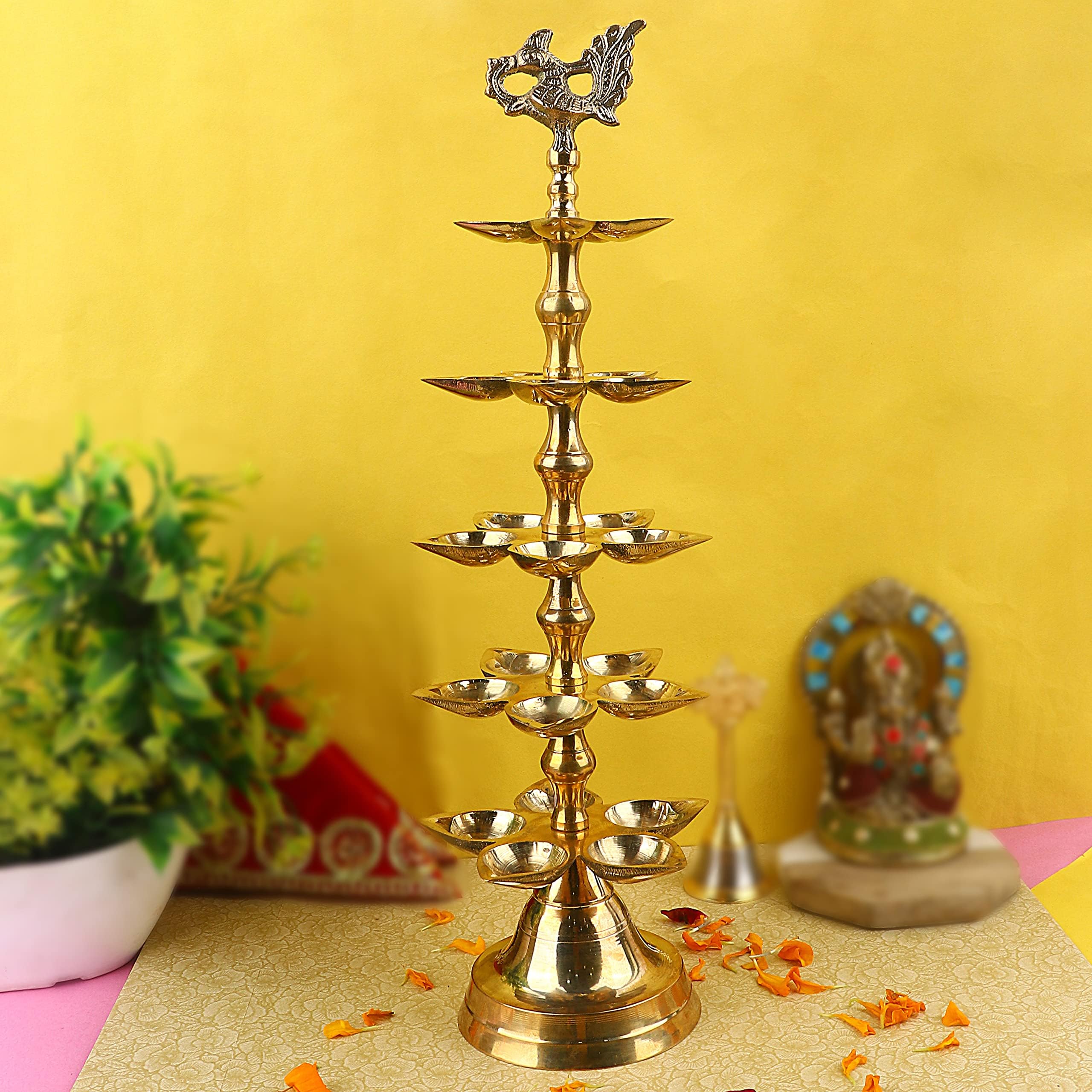 Buy SATVIK Brass Panchmukhi Peacock Kerala Samai Puja Diya Kutthu ...