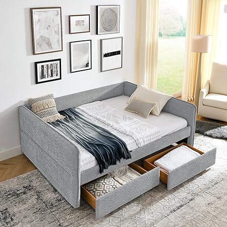 Amazon.com: Queen Daybed with Pullout Drawers, Modern Queen Size Day ...