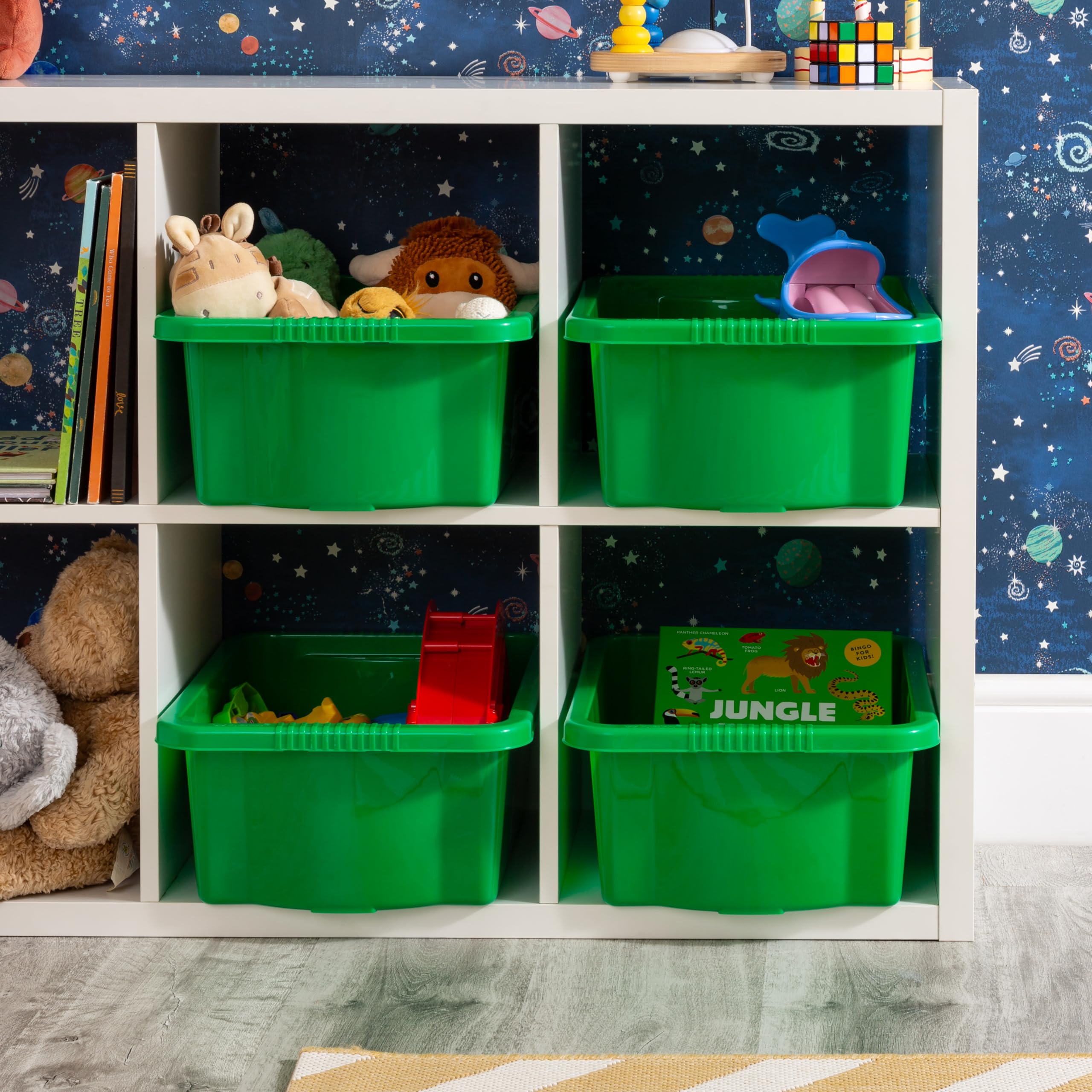 Wham Stack & Store, Pack 4 16L Green Plastic Storage Organisation Boxes ...