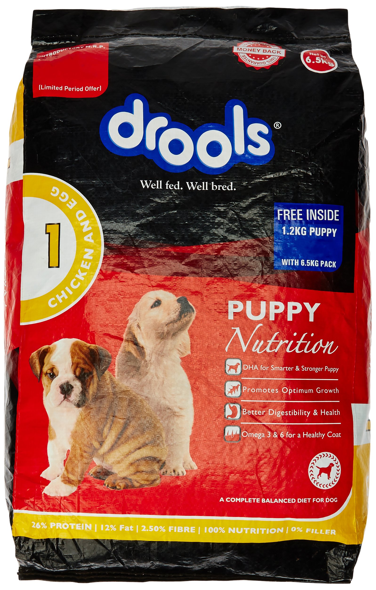 Drools Chicken and Egg Puppy Dog Food, 6.5 kg (with Free 1.2kg ...
