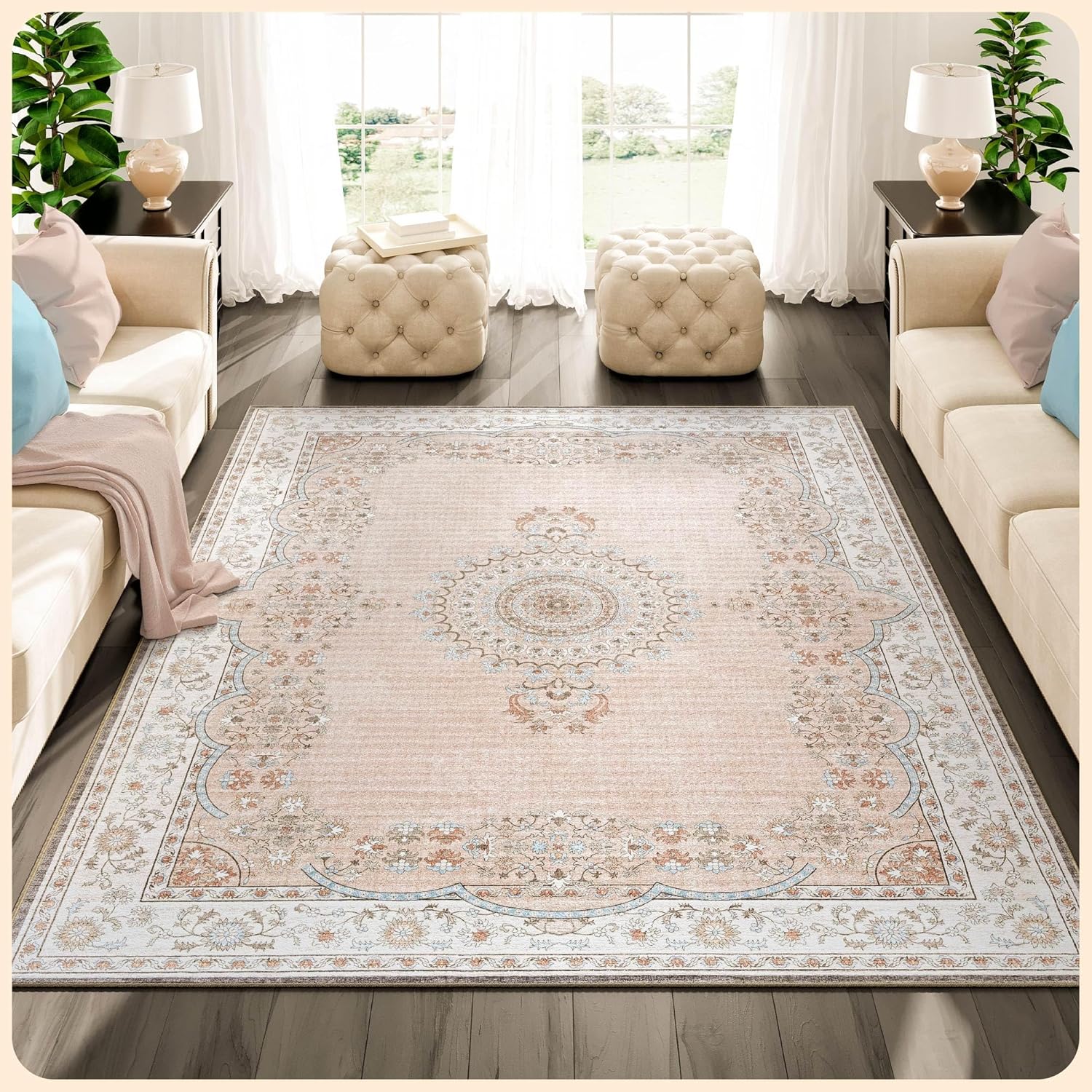 Amazon.com: Istana Beige Area Rug 8x10, Machine Washable, Stain ...