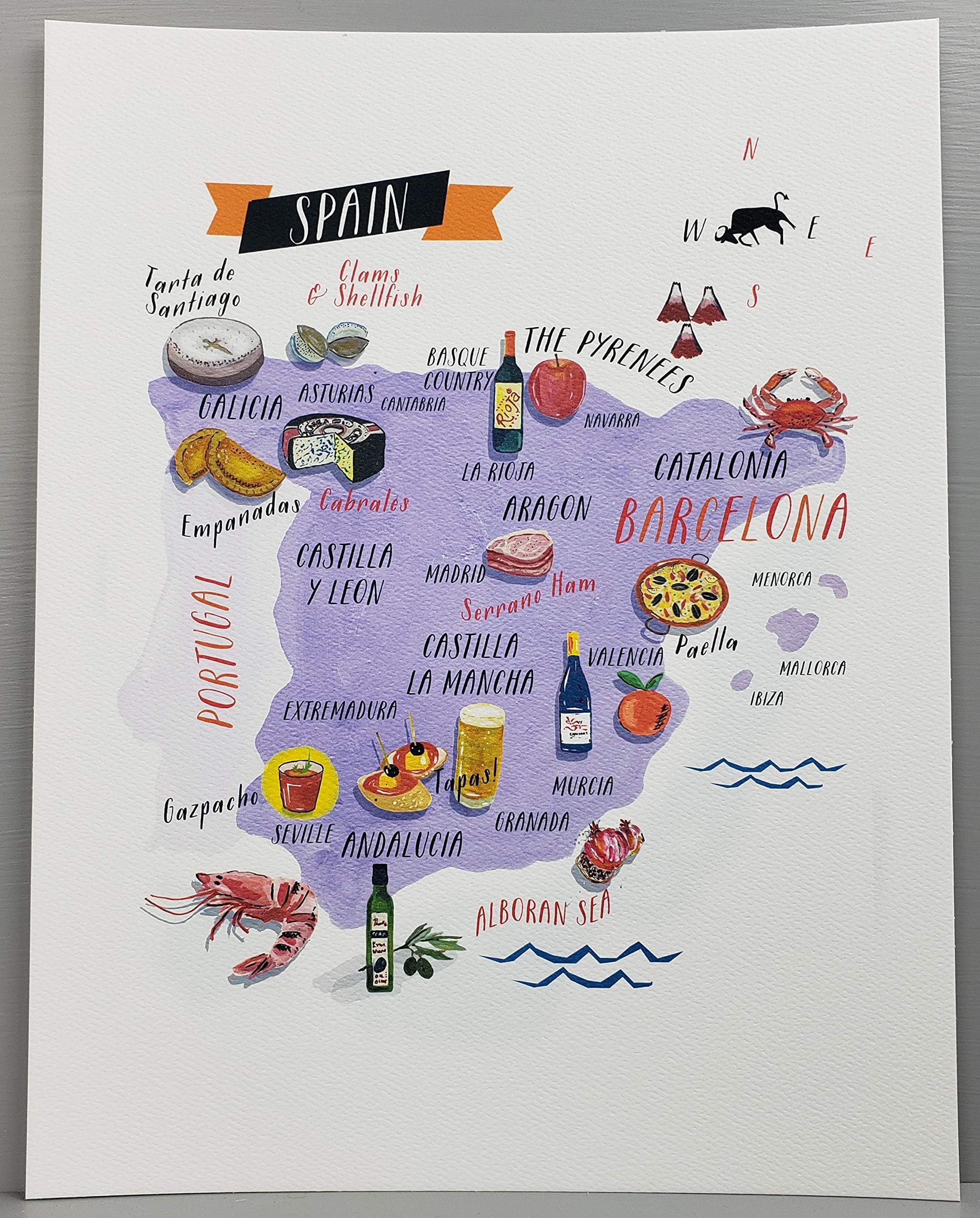 Amazon.com: Nancy Nikko Spanish Food Map, Food Regions of Spain, 8 1/2 ...