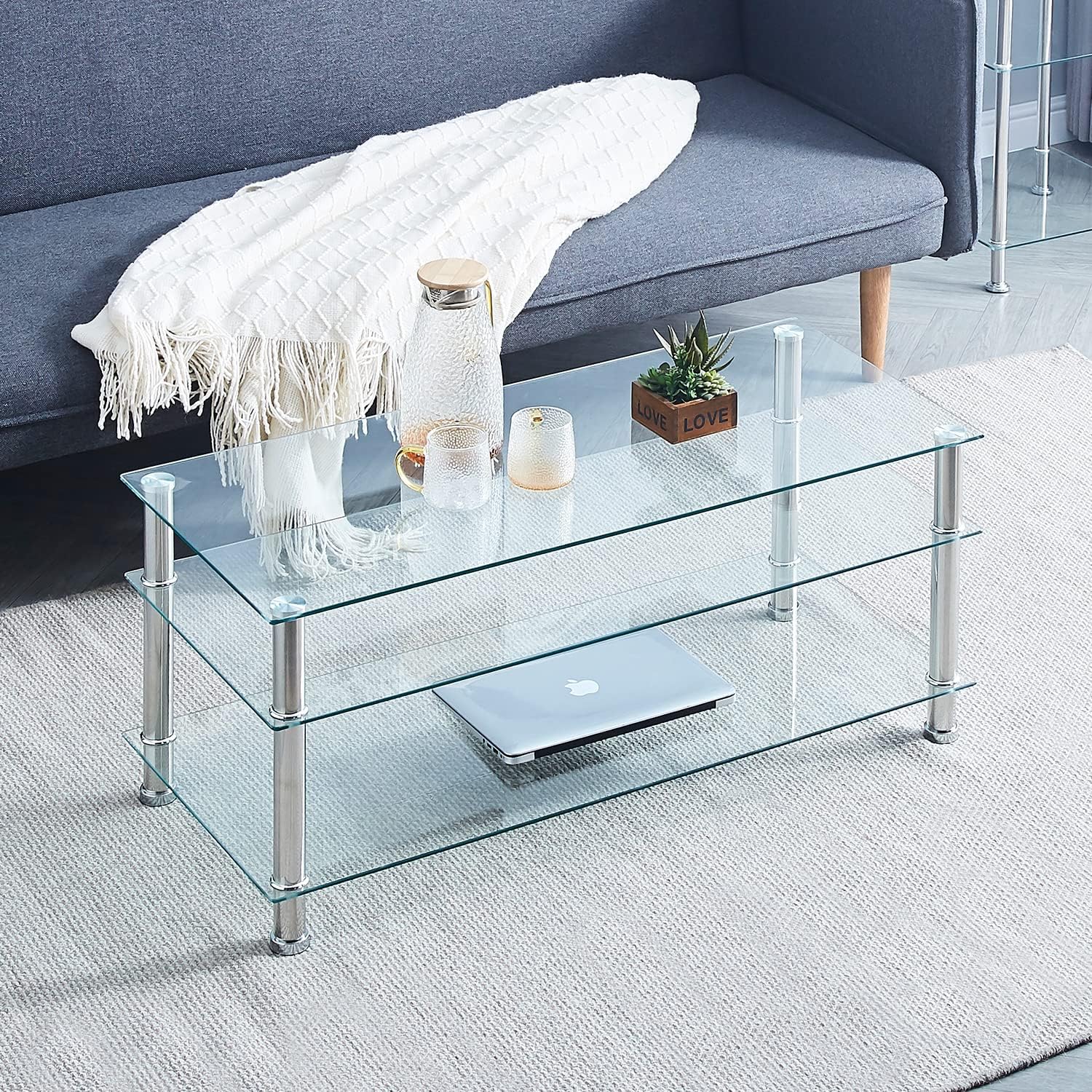 Amazon.com: Rectangle Glass Coffee Table for Living Room, Modern Coffee ...