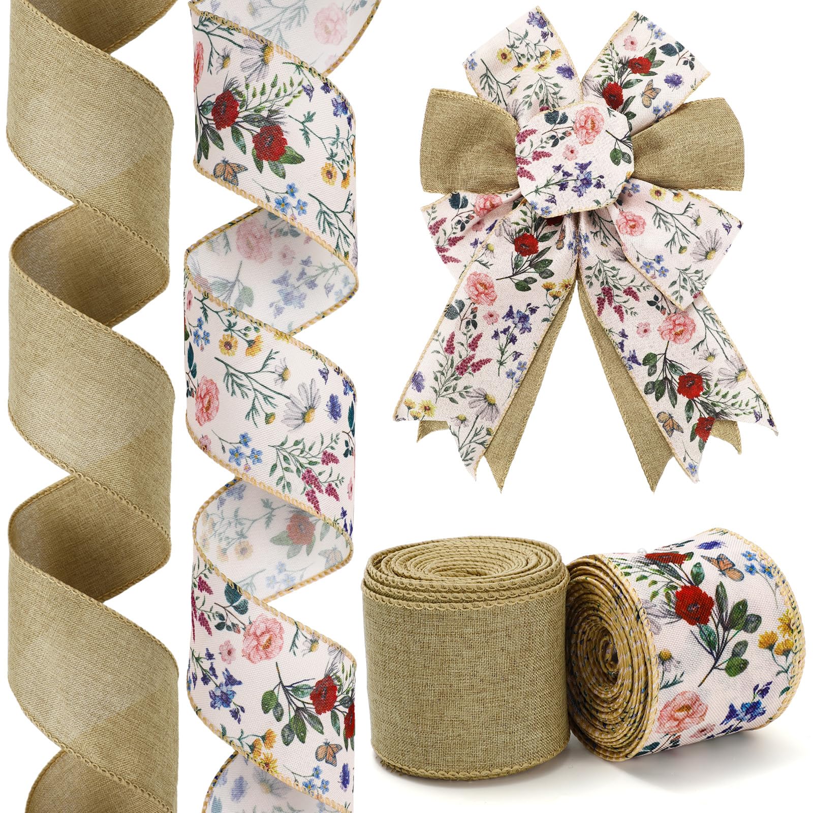 Amazon.com: JarThenaAMCS 2 Roll Vintage Floral Wired Edge Ribbon 20 ...