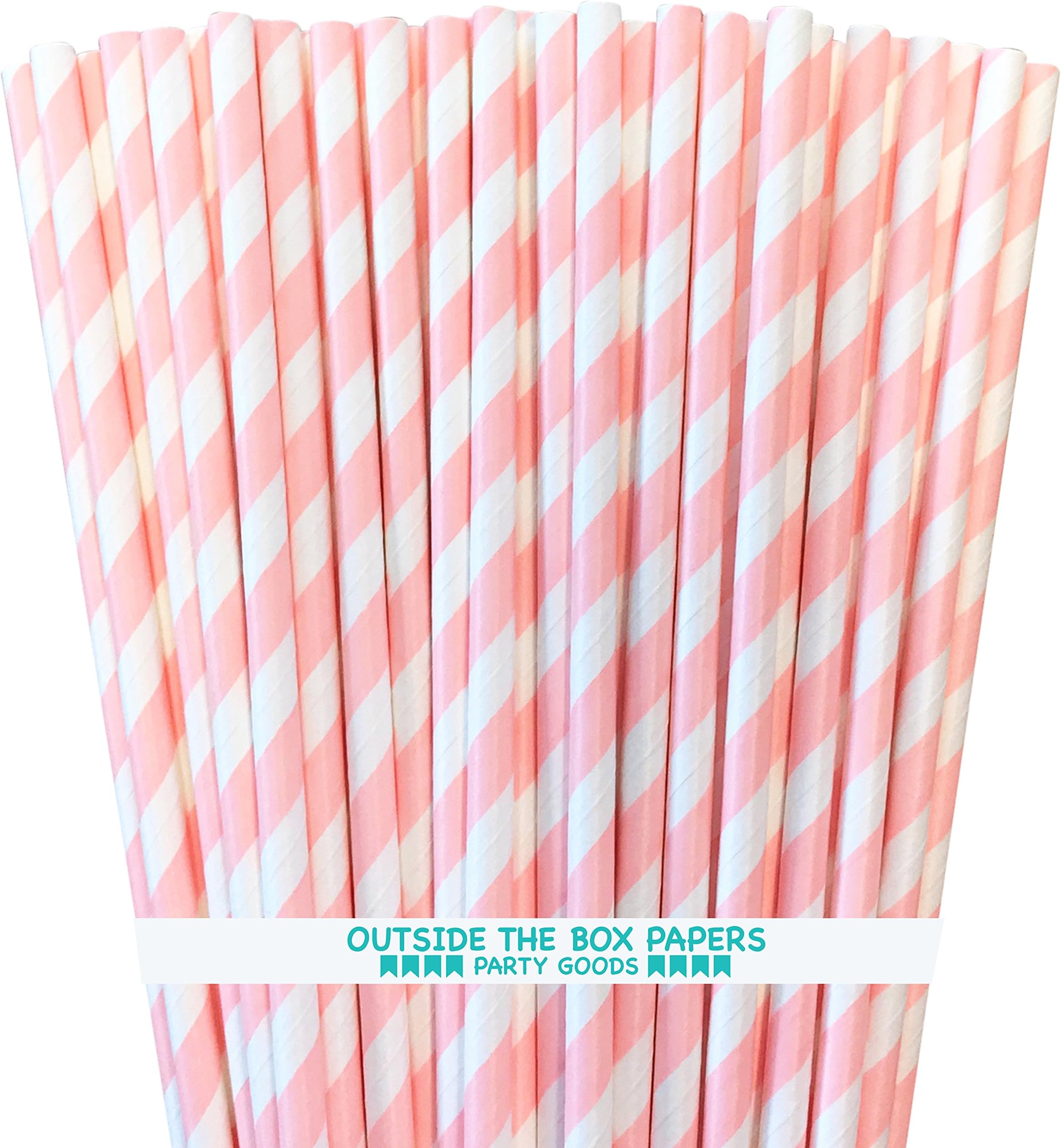 Amazon.com: Striped Paper Straws - Light Blush Pink White - Valentine ...