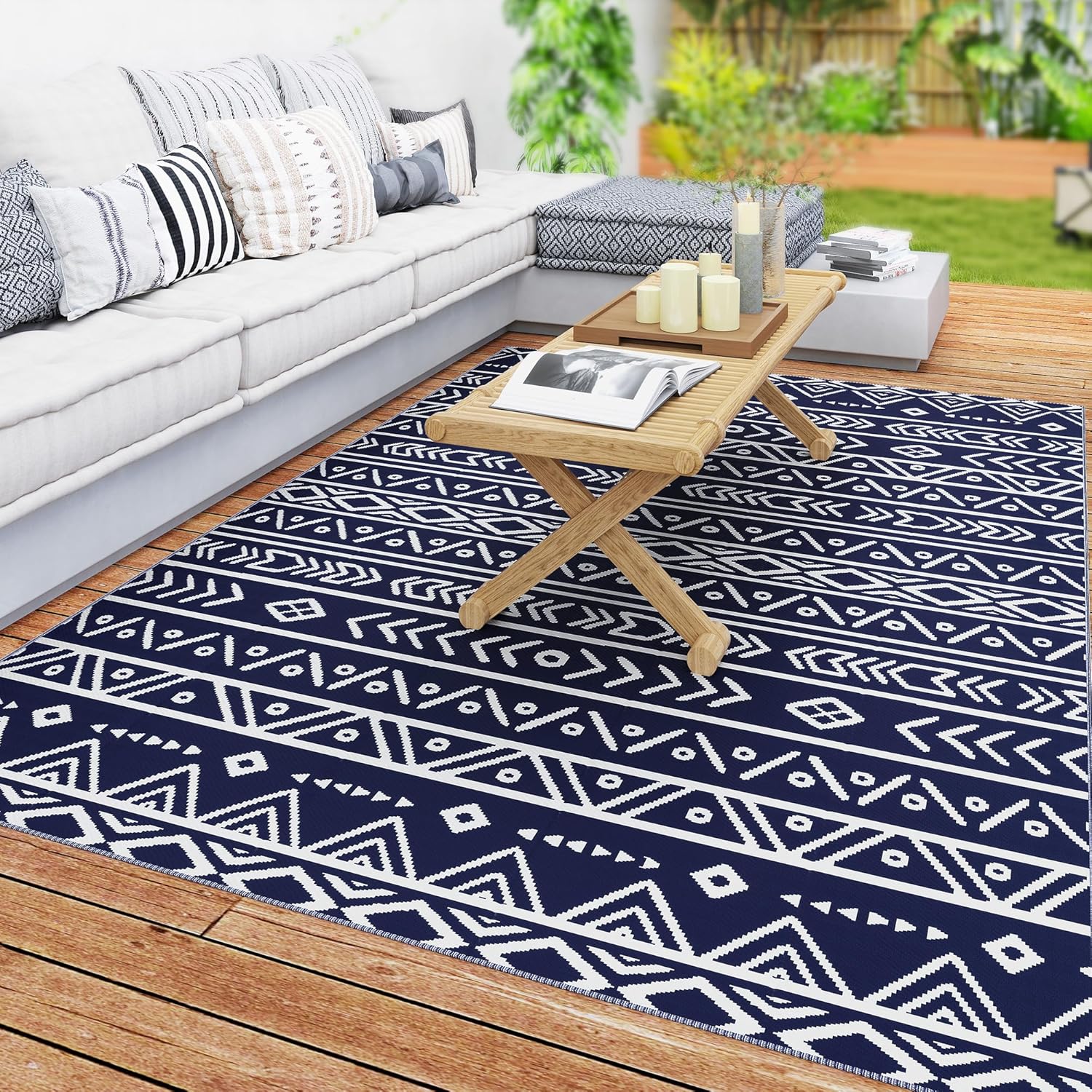 Outsunny Reversible Outdoor Rug with Carry Bag, Waterproof Plastic ...