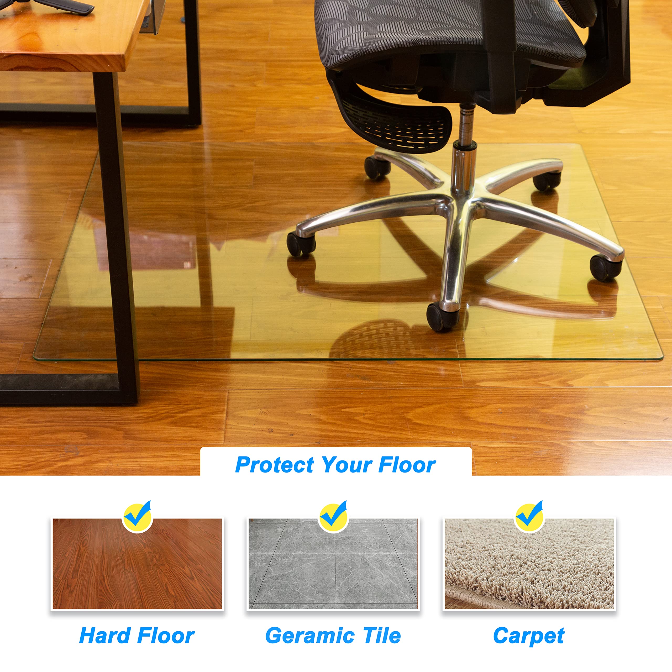 Clear Glass Chair Mat - 1/5" Thick Clear Tempered Glass Office Chair ...
