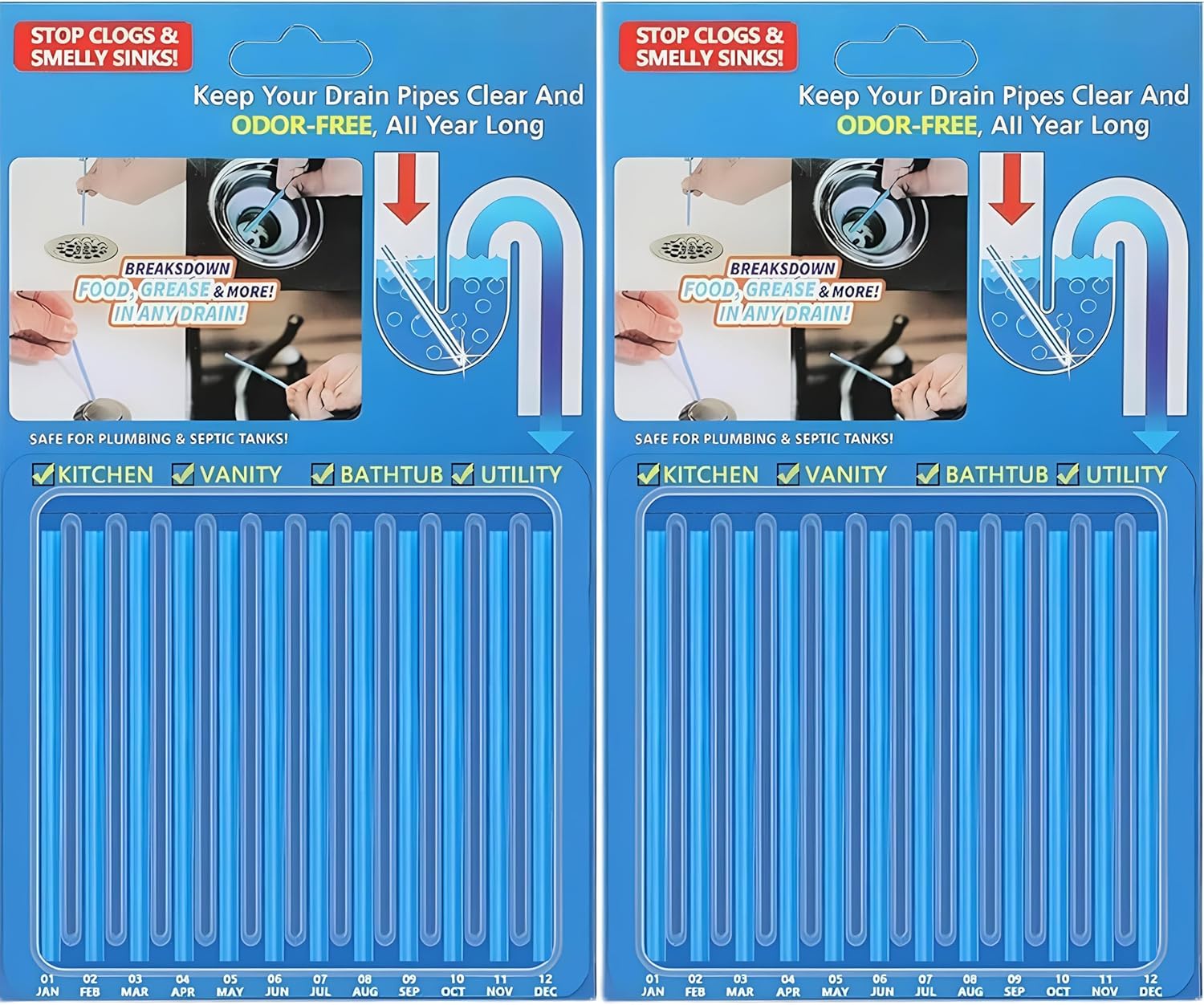 Pack of 12 Easy Flow Drain Sticks, Enzyme drain cleaner, Enzymatic ...