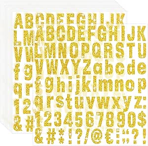 Amazon.com: 1215 Pcs 15 Sheets Gold Letter Stickers Glitter Alphabet ...