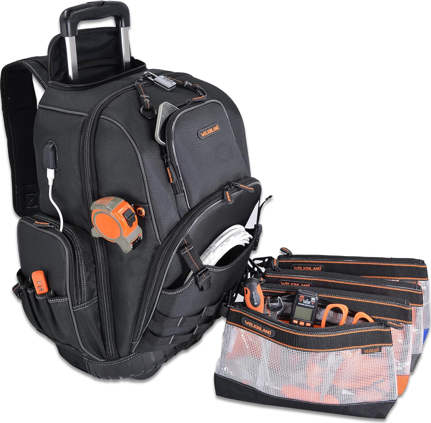 Amazon.com: Rolling Tool Backpack and 4pcs Clear Tool Pouch Bundle ...