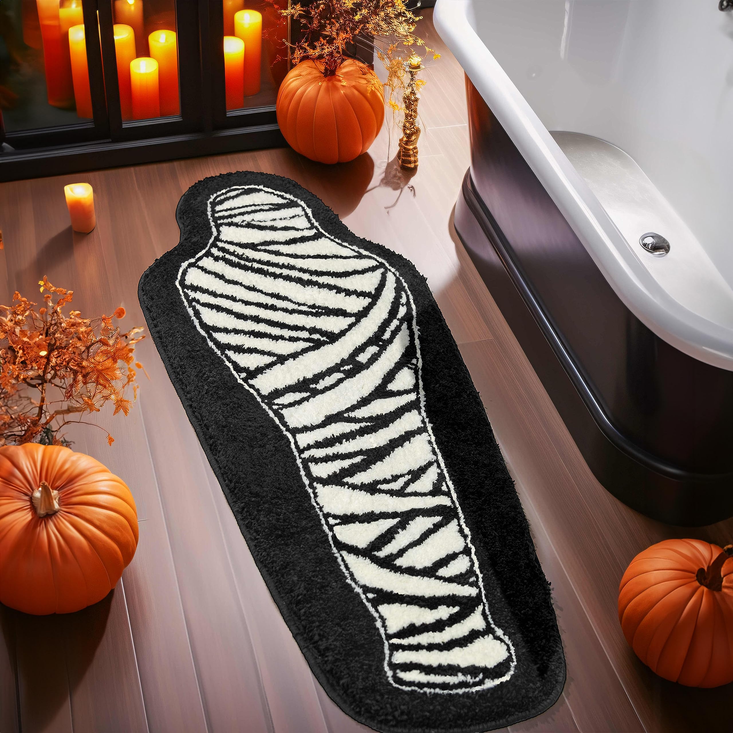 Amazon.com: Halloween Bathroom Decor Black and White Bathroom Rug ...