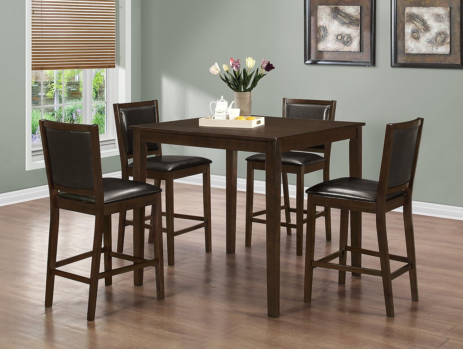 Amazon.com: Roundhill Furniture 5-Piece Square Counter Height Table and ...
