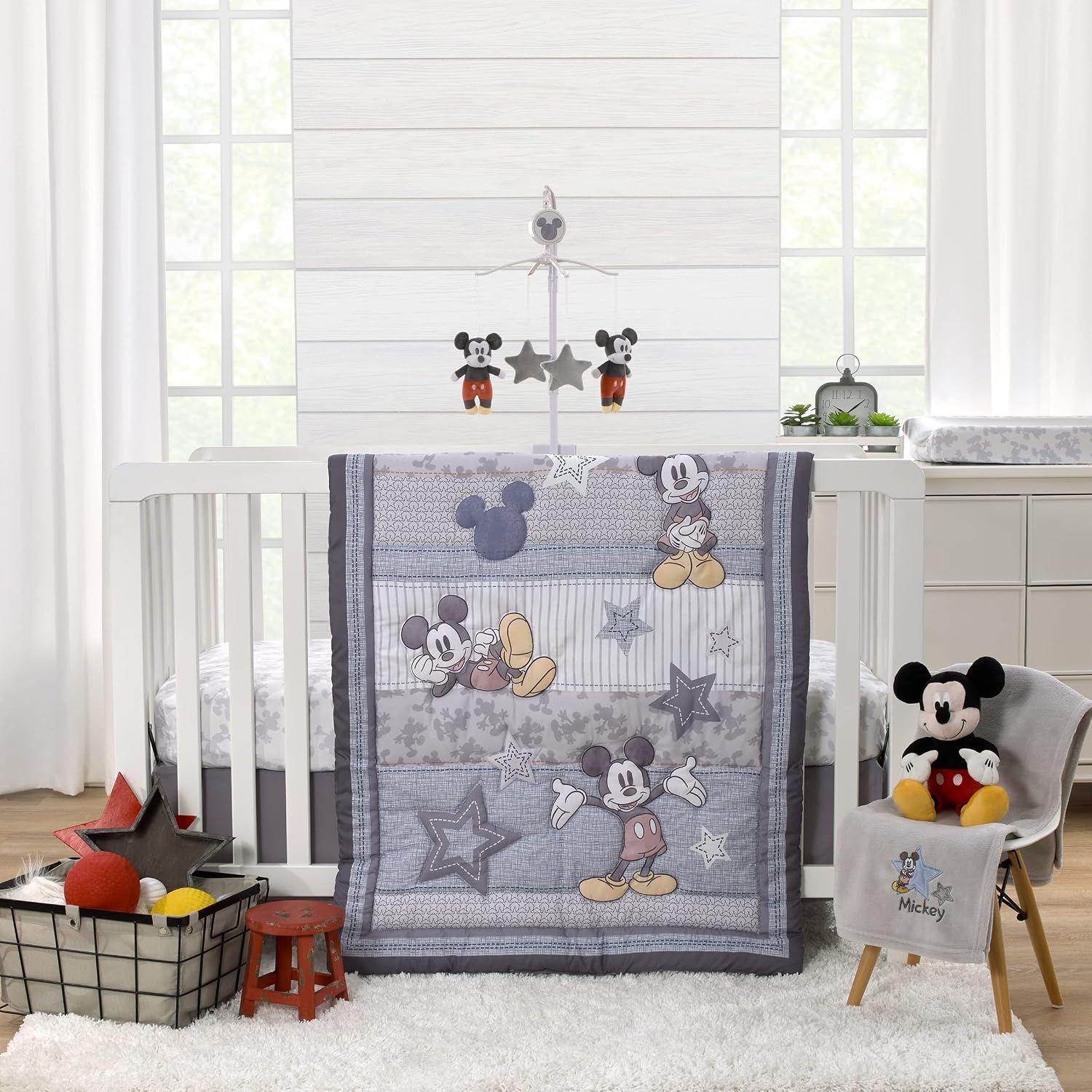 Amazon.com : NOJO Disney Mighty Mickey Mouse Grey, White and Blue Stars ...
