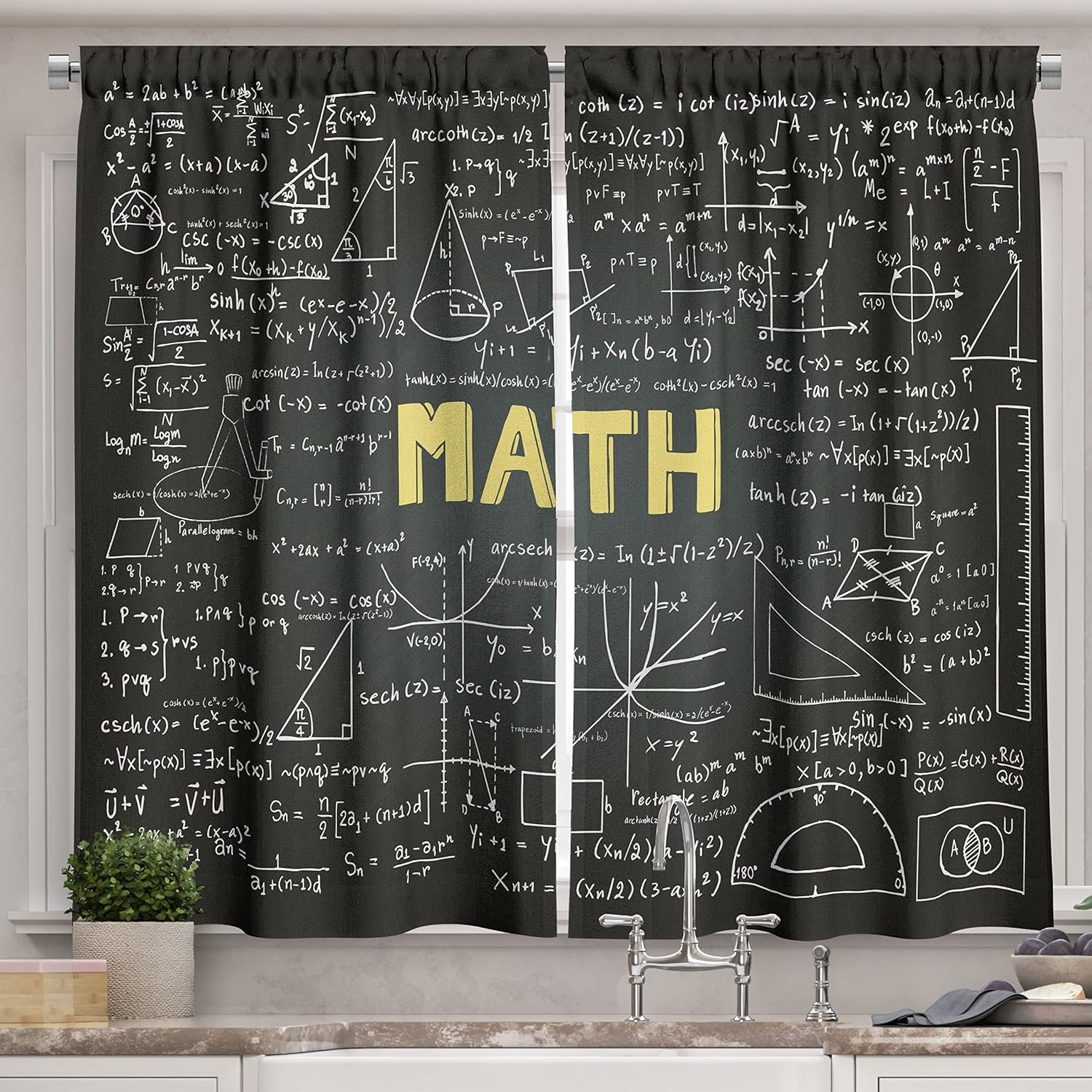 Amazon.com: Mathematics Classroom Kitchen Curtains by Ambesonne, Dark ...