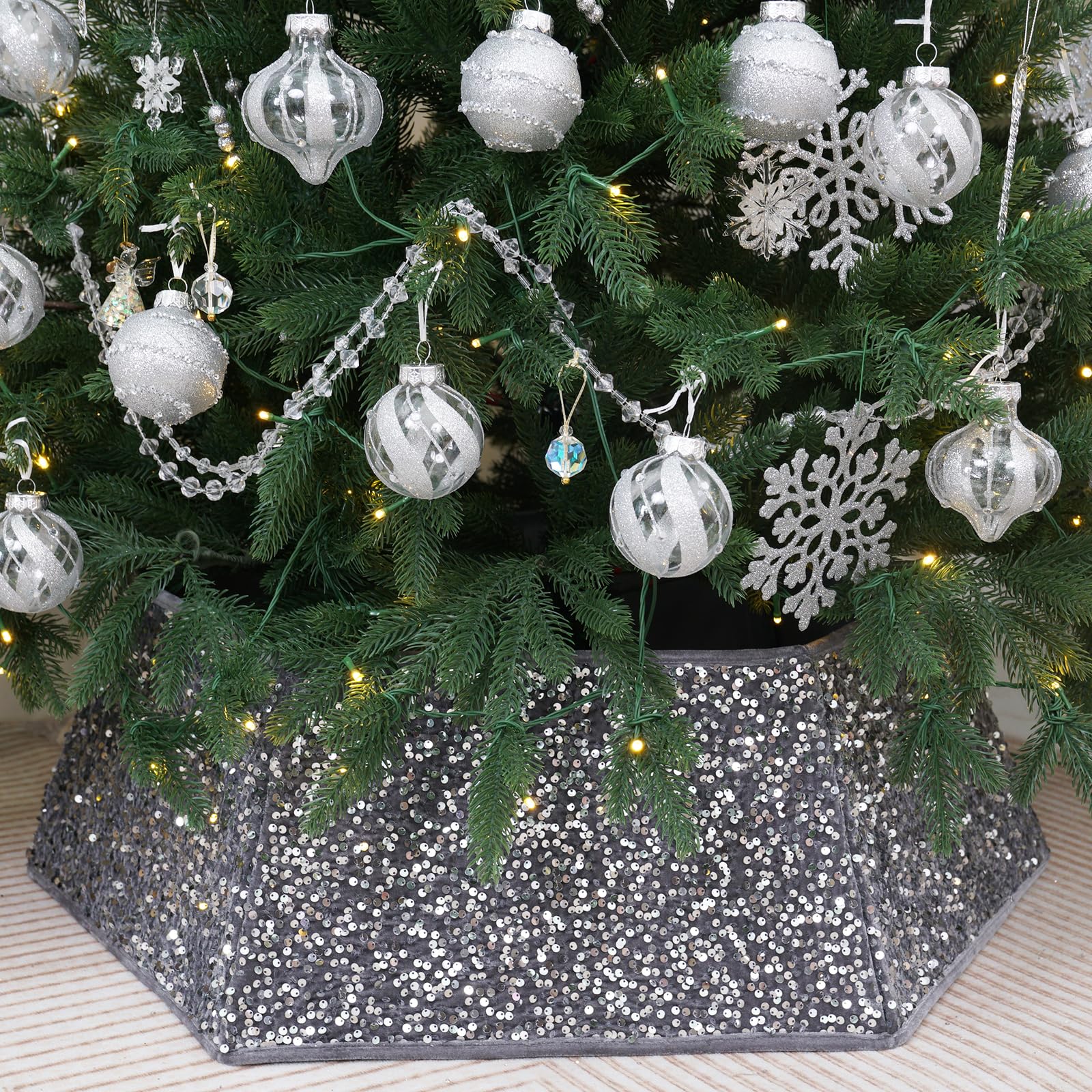 Amazon.com: Silvergrey Christmas Tree Collar with Sparkling Sequins ...