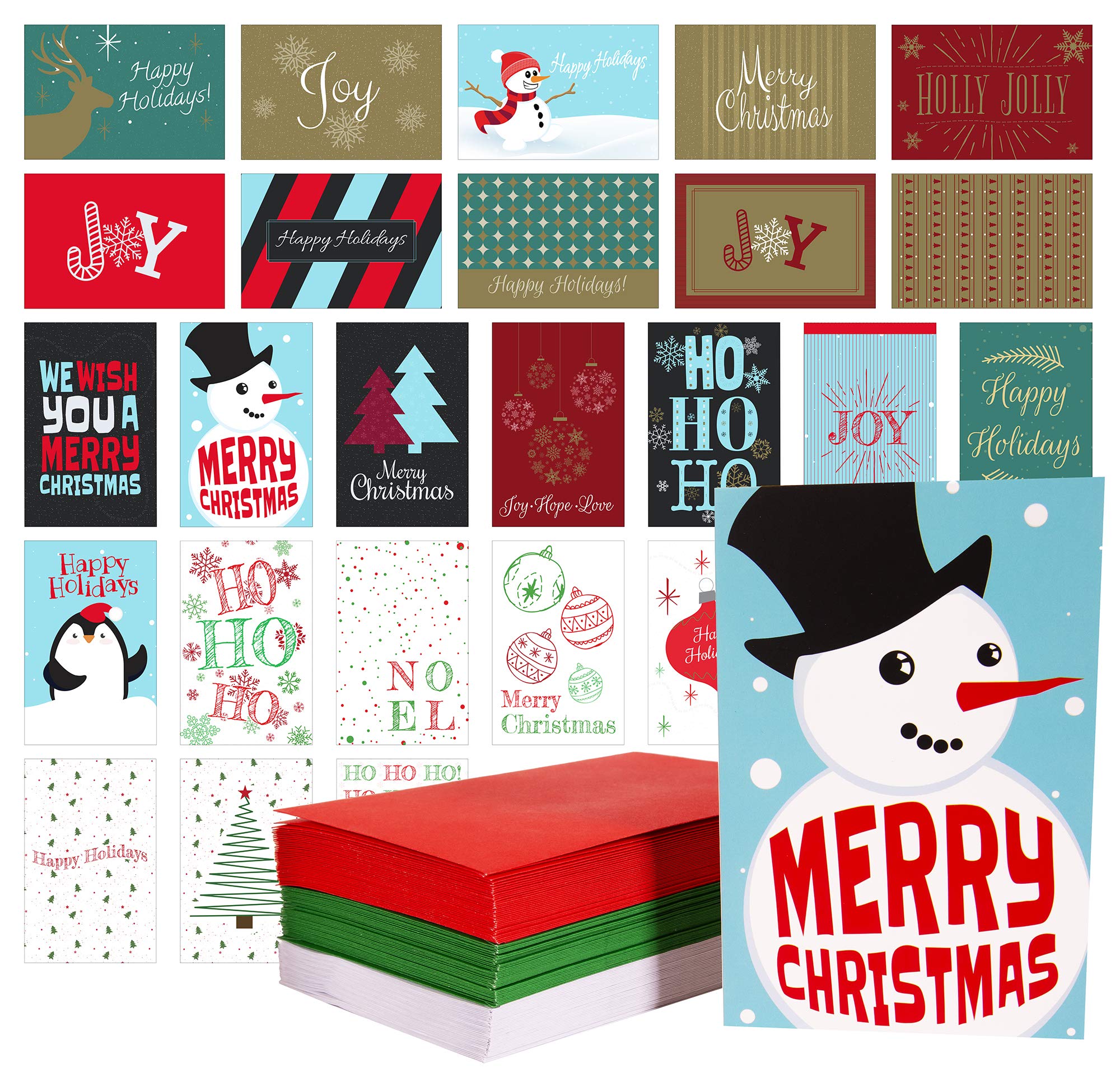 Amazon.com : Christmas Cards Bulk Box Set, 108 Cards, Blank with Red ...