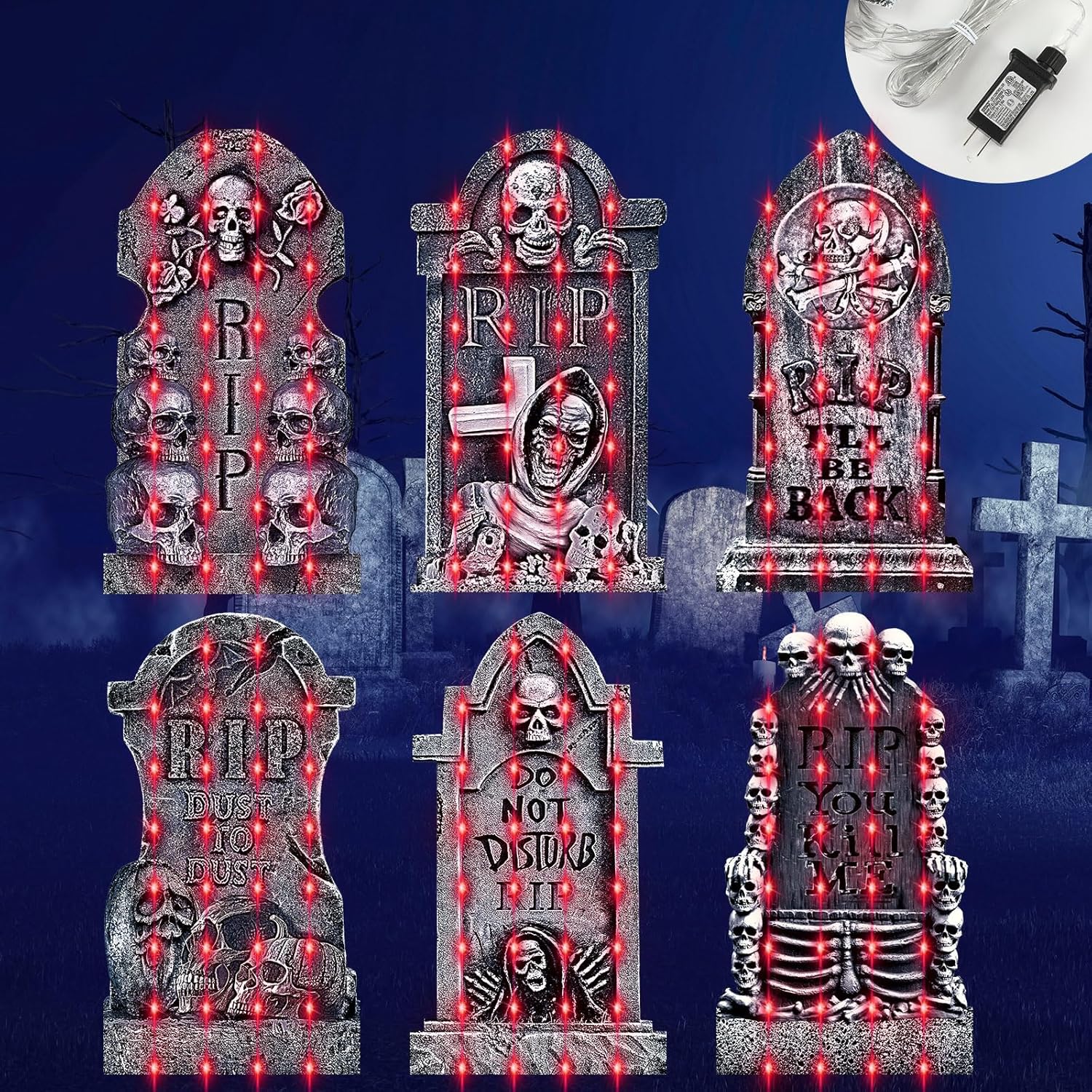 Amazon.com : Retisee 6 Pcs 27 Inch Halloween Tombstone with LED Lights ...