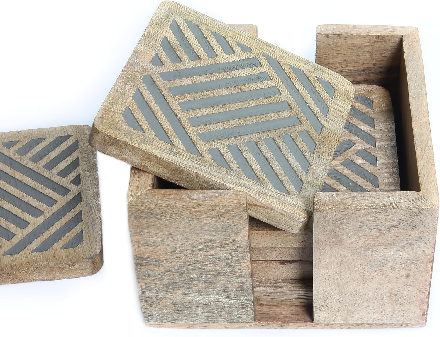 Amazon.com: Coaster Set of 6 with Stand Rustic Round and Square (Grey ...