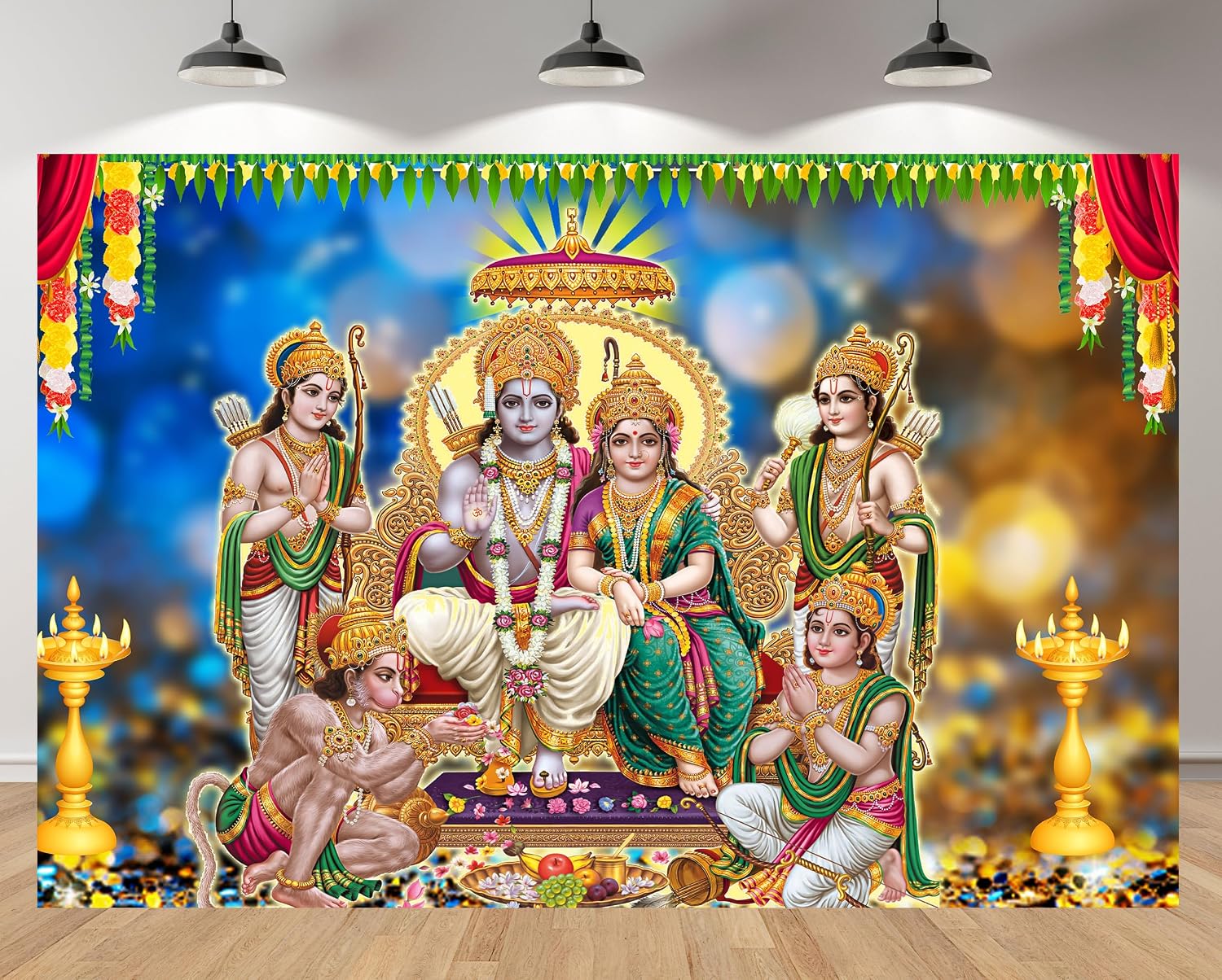 Amazon.com : MAEQLQLM 8x6ft Hindu Deities Backdrop Diya Marigold Indian ...