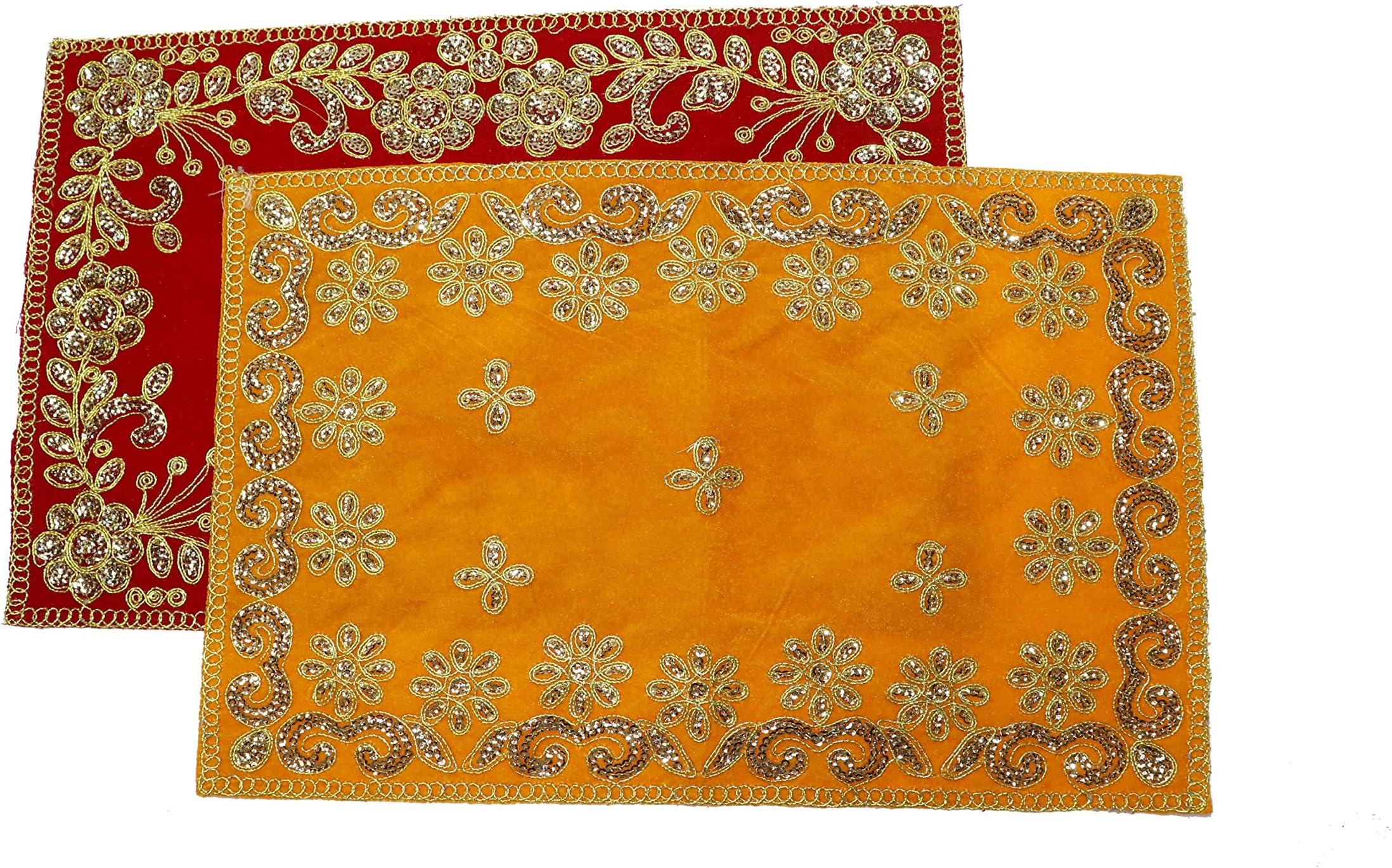 Shoppersduniya Orange Velvet Designer Aasan Pooja Cloth Mat Mandir ...