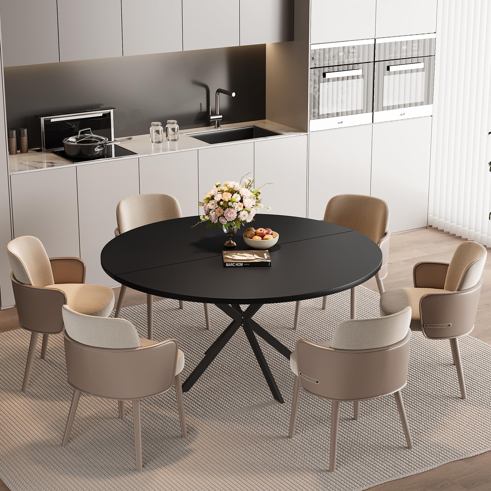 Amazon.com - Round Dining Table for 4, 42 inch Modern Wood Round Dining Table with Metal Crossed ...